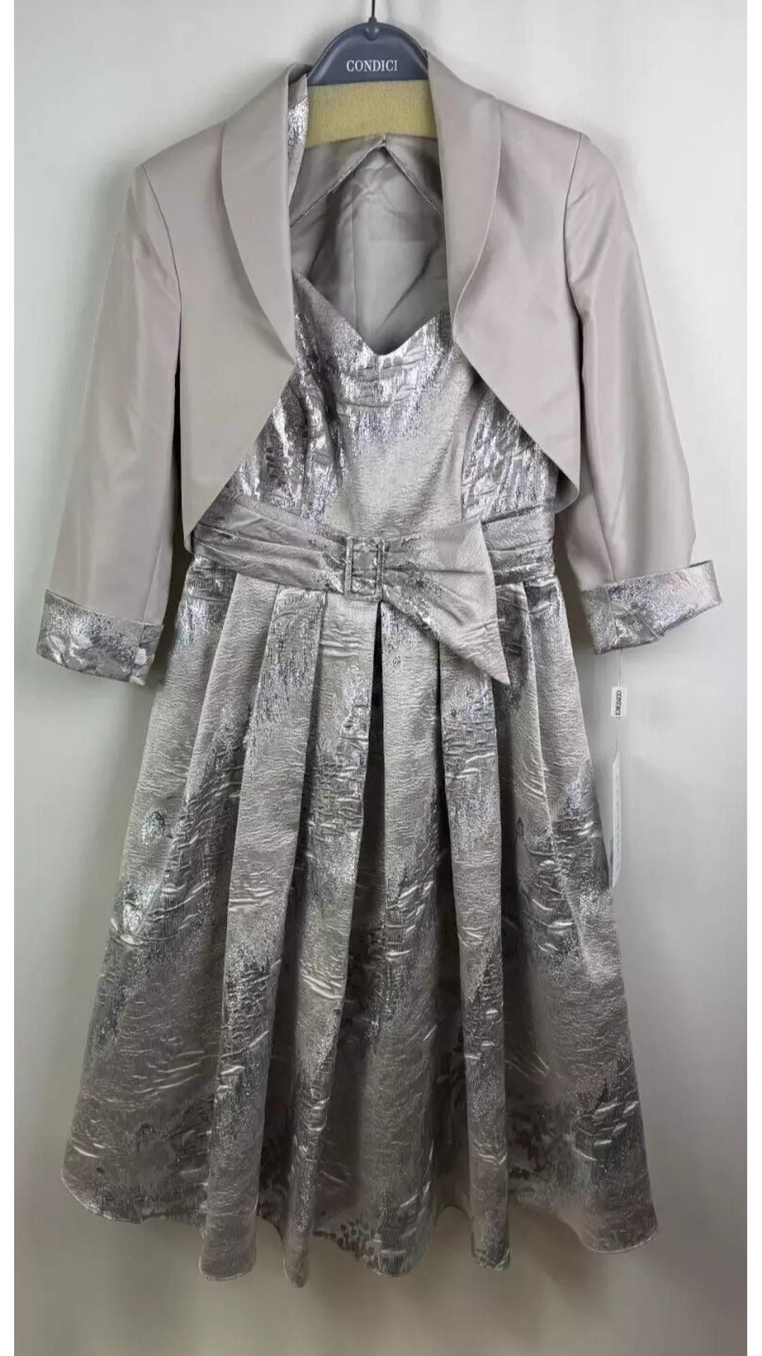 Condici Mother of The Bride Dress and Jacket, Silver/Floral, Size 14 UK