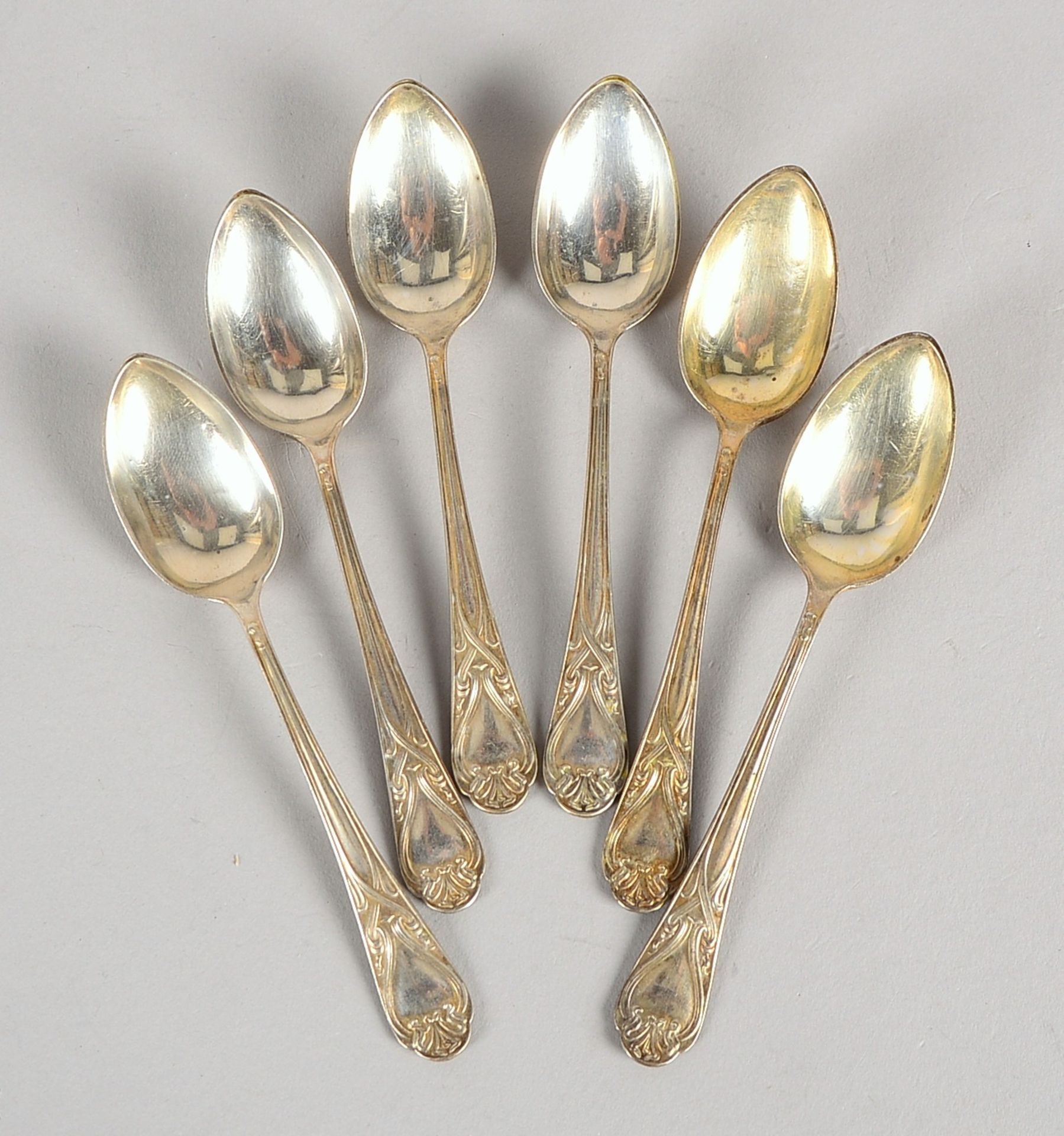 Koch & Bergfeld, Satz Kaffeelöffel, 800 Silber, Stiel mit Jugendstil ...