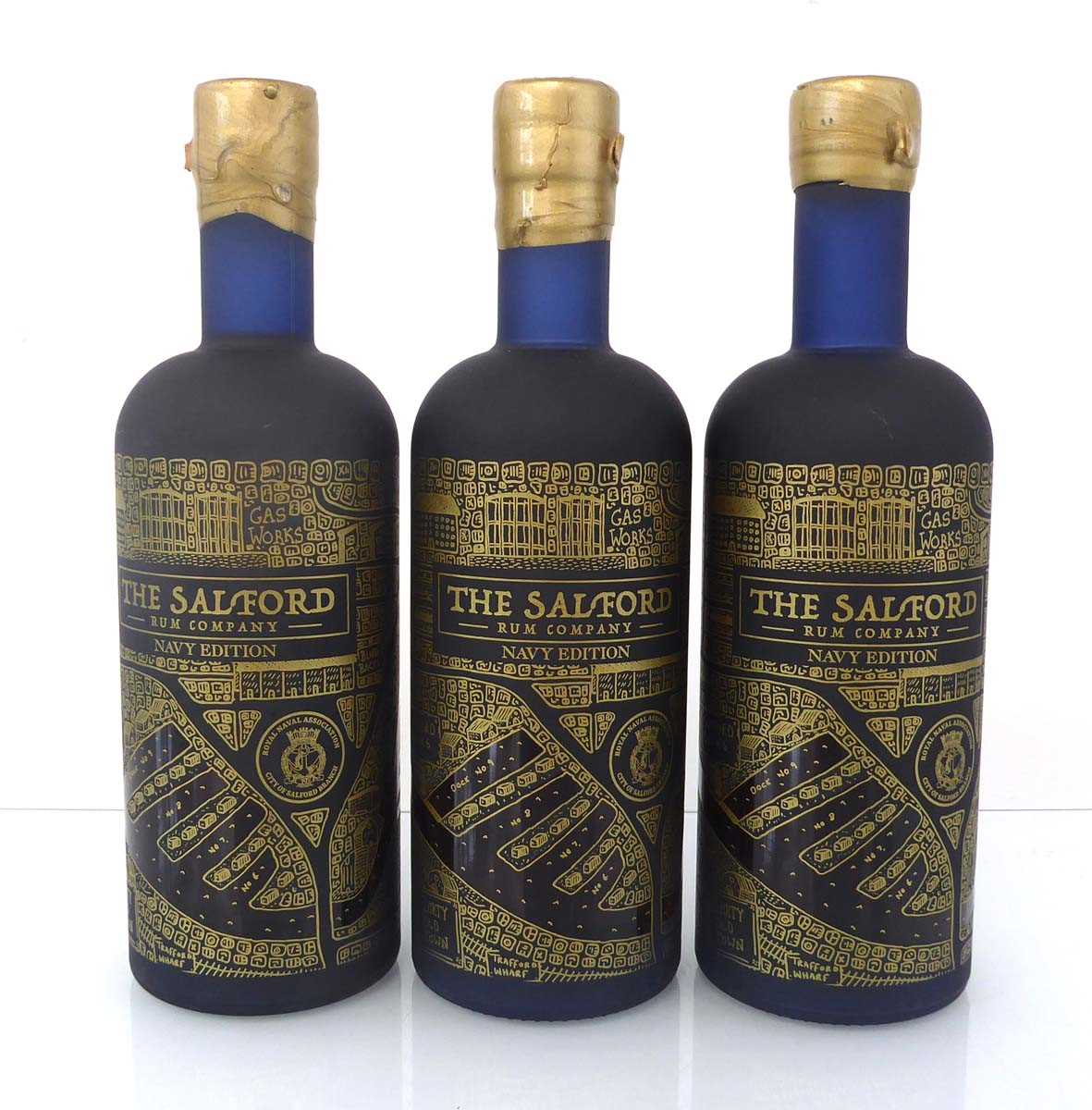 +VAT 3 bottles of The Salford Rum Company Navy Edition Rum with cloth ...