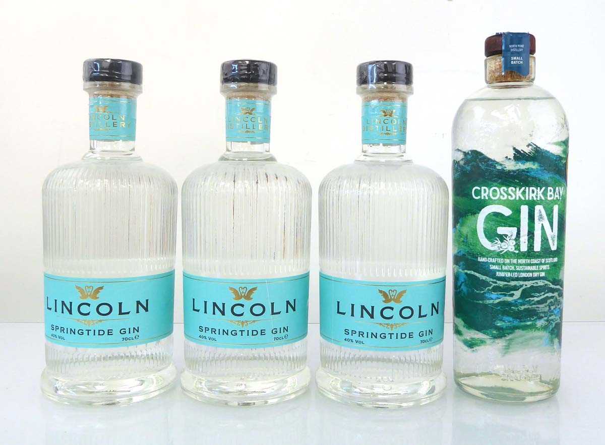 +VAT 4 bottles of Gin, 3x Lincoln Springtide Gin 40% 70cl & 1x ...