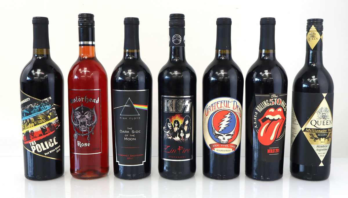 7 bottles of Rock Band Wines, 1x 2013 Queen 'Millionaire Waltz' Malbec ...