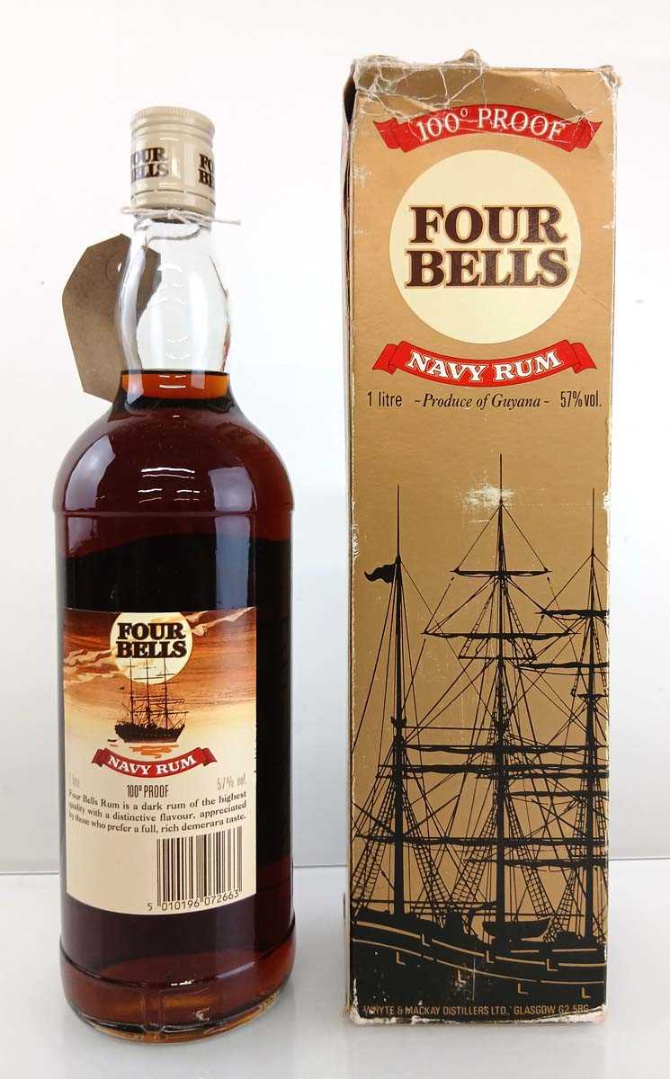 A bottle of Four Bells 100 Proof Navy Rum with box circa 1980's 57% 1 ...