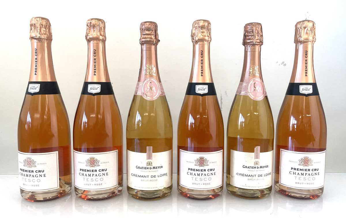 6 bottles, 4x Tesco Finest Premier Cru Brut Rose Champagne & 2x Gratien ...