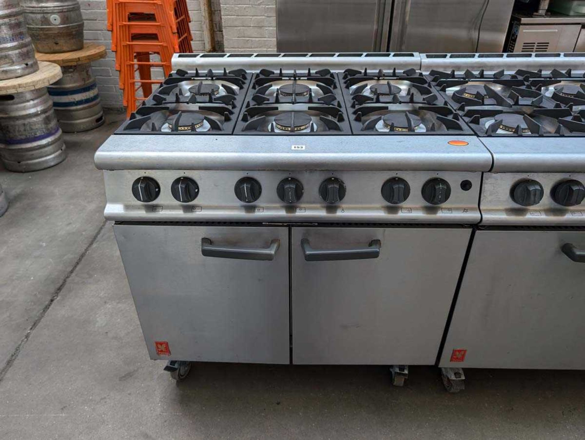 90cm gas Falcon 6 burner cooker with 2 door oven under