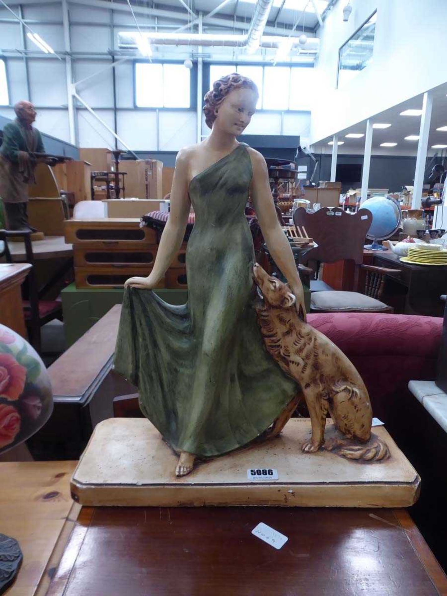 Plaster figure, lady with dog