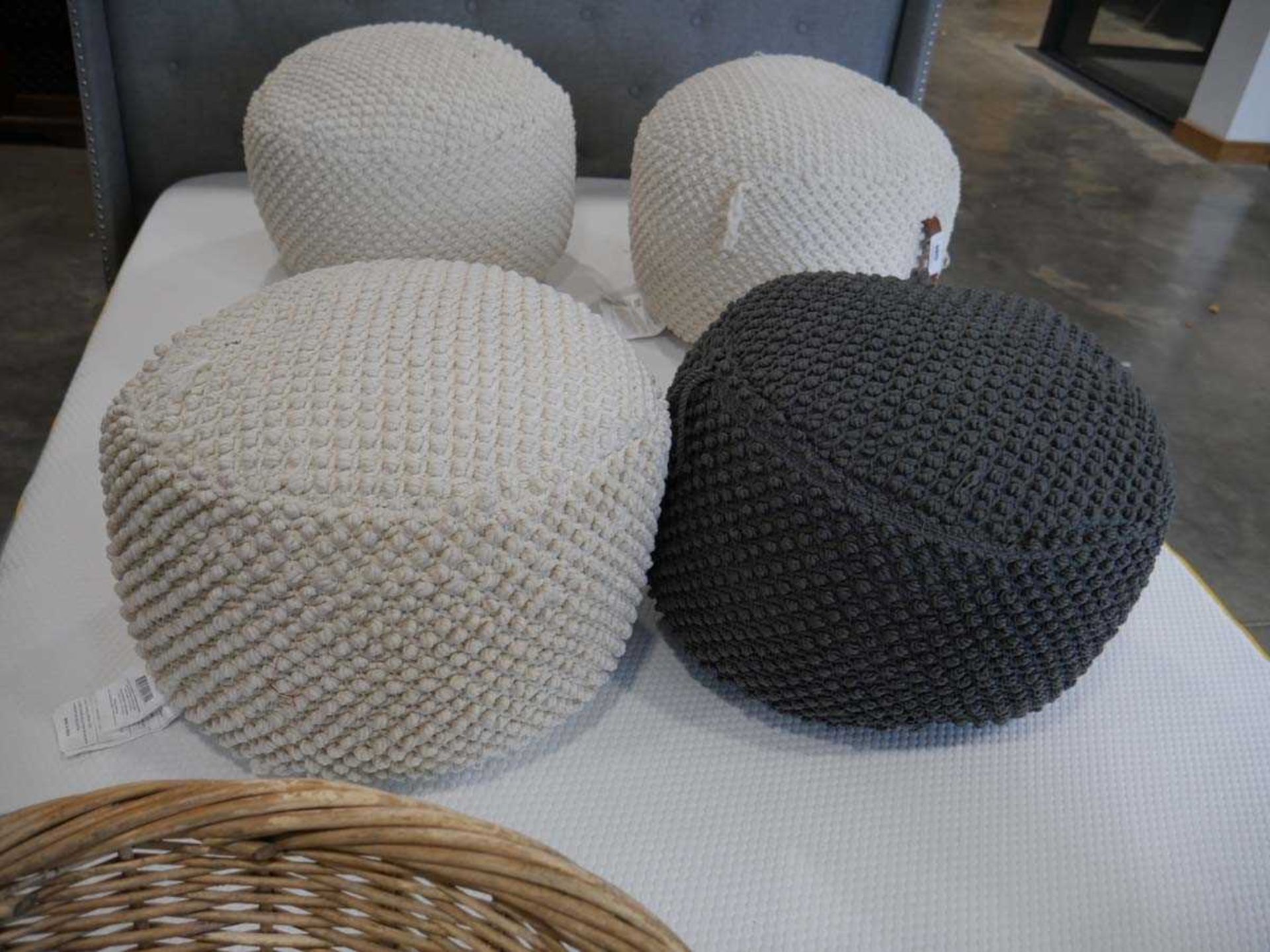 +VAT 1 crochet finish natural coloured foot stool and 1 dark grey foot ...