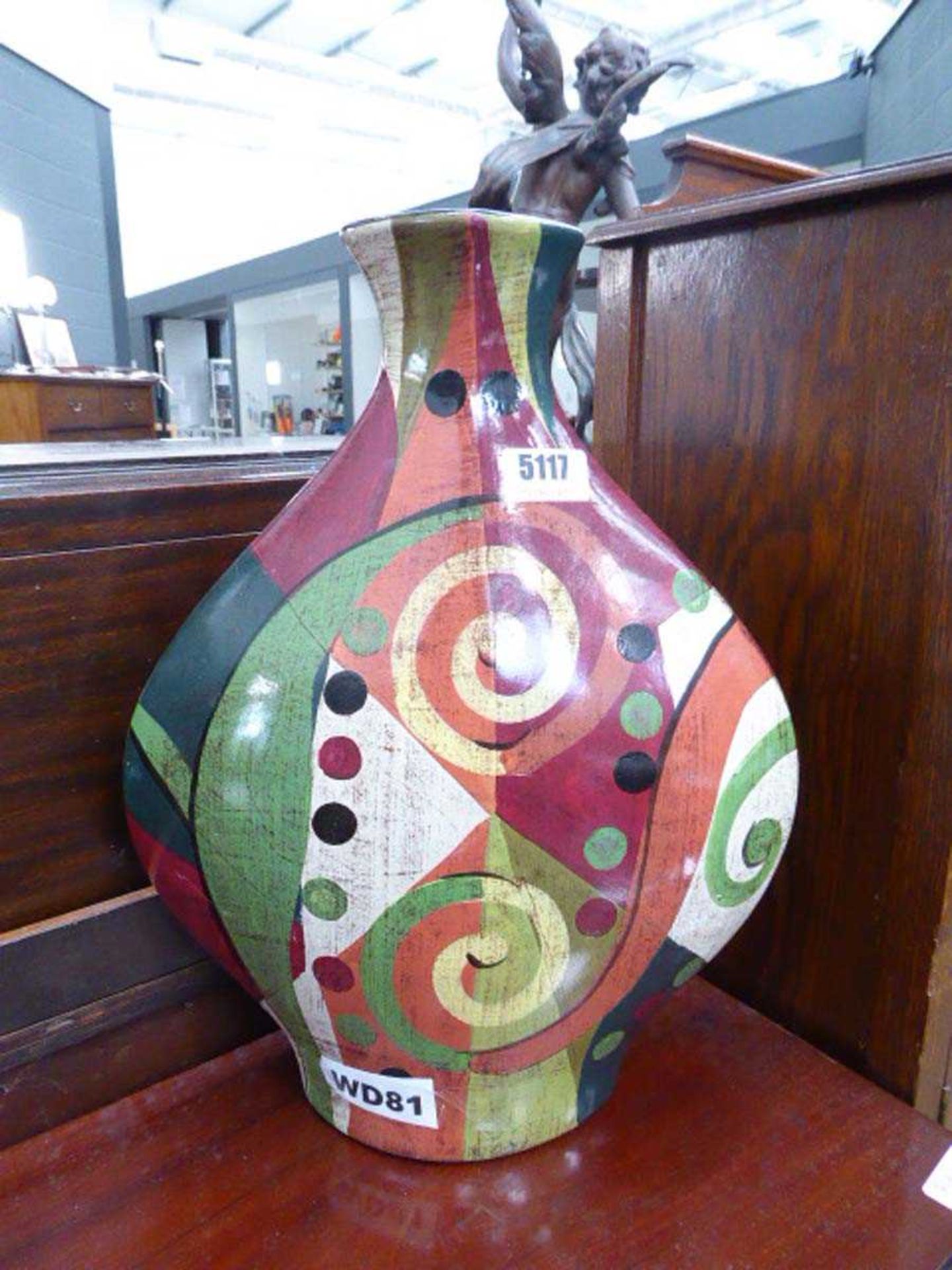 Multi coloured pottery vase Height: 40cm, no visible markings
