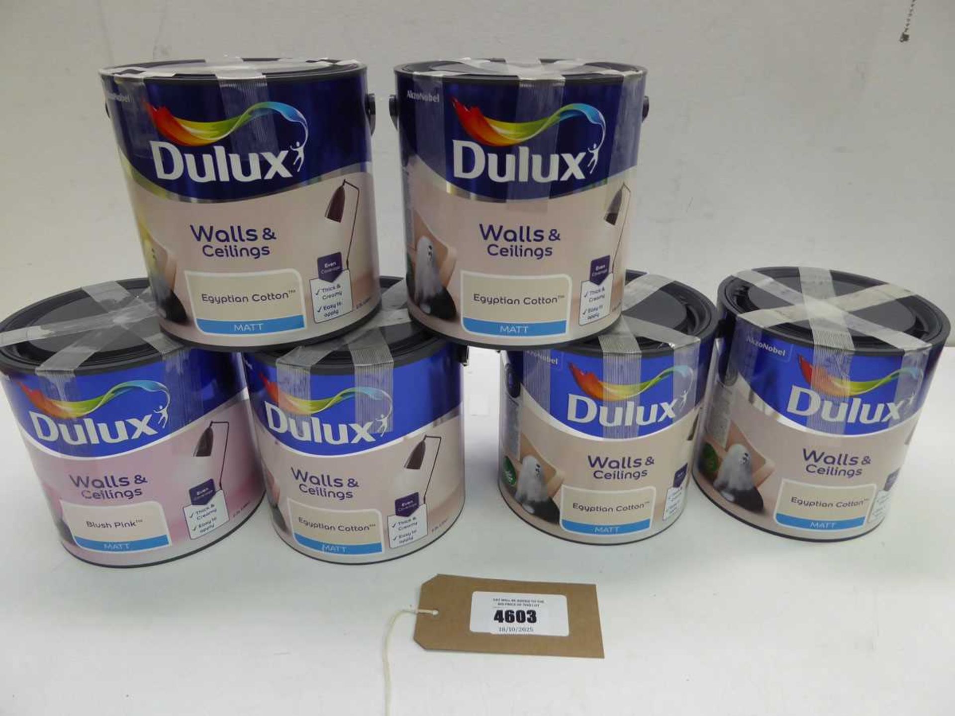 +VAT 6 x 2.5L Dulux Walls and Ceilings matt paint - Egyptian Cotton and ...