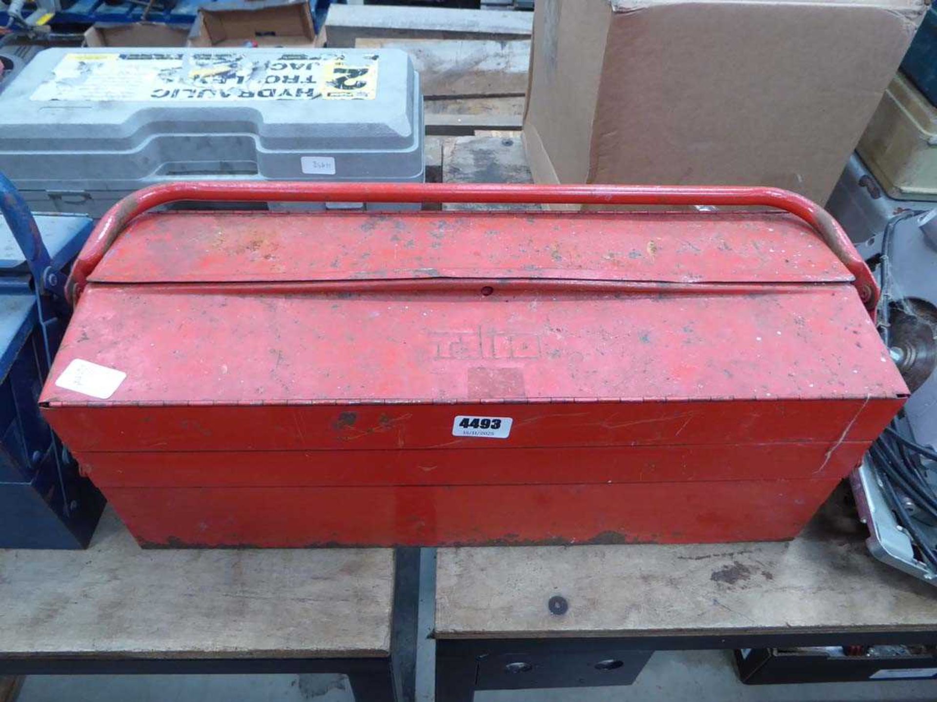 Talco red toolbox with an assortment of tools to include spanners, ring ...