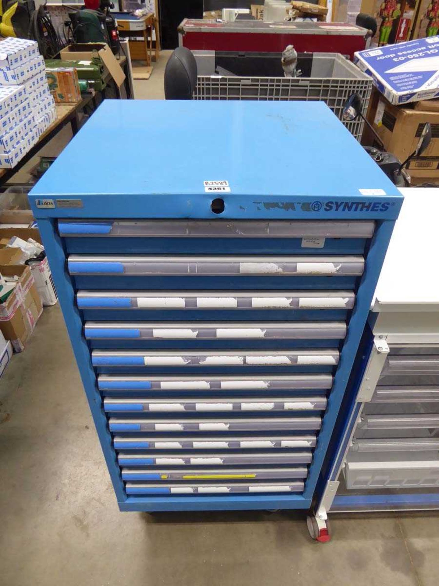 Synthes blue mobile multi drawer cabinet
