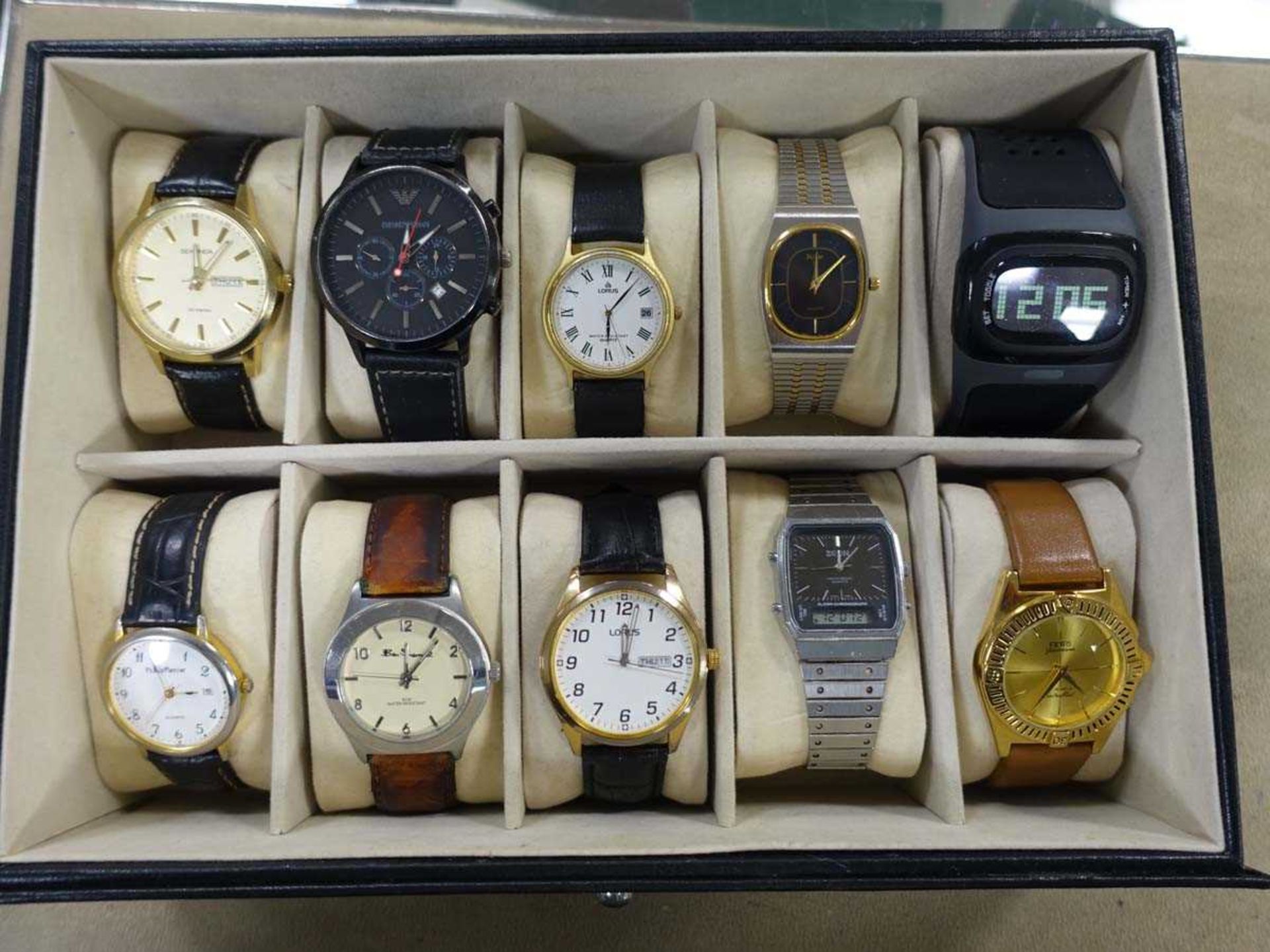 Box containing ten wrist watches
