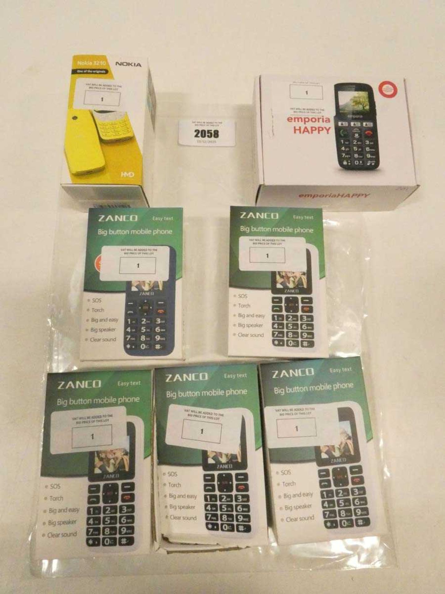+VAT 5x Zanco Big Button mobiles, Nokia 3210 and Emporia Happy mobile
