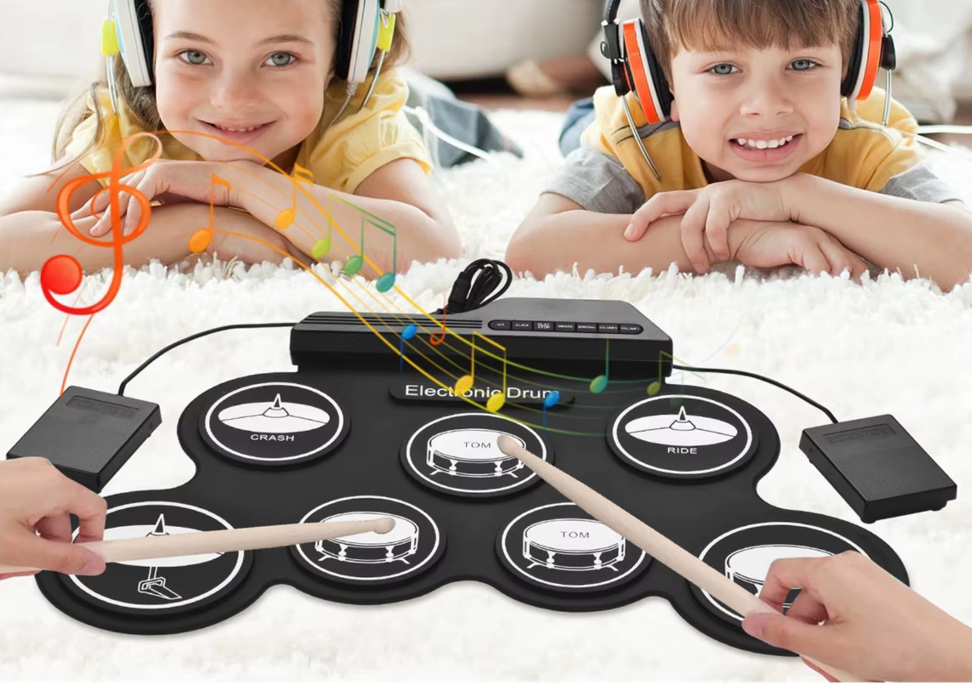 Title: Portable Electronic Drum Pad Kit – Foldable Silicone Roll-Up ...