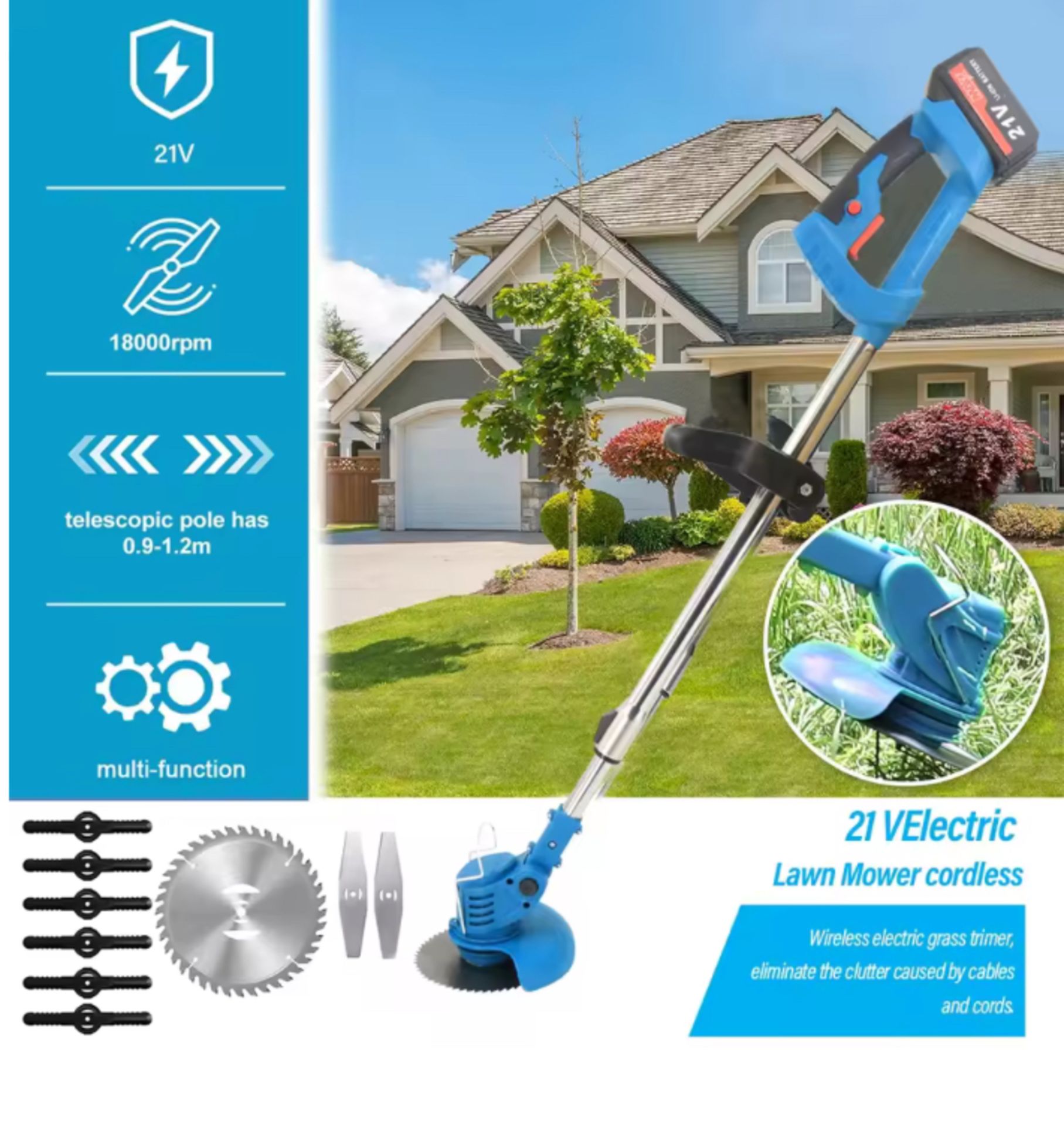 Title: 21V Cordless Grass Trimmer Electric Strimmer Garden Edger With ...