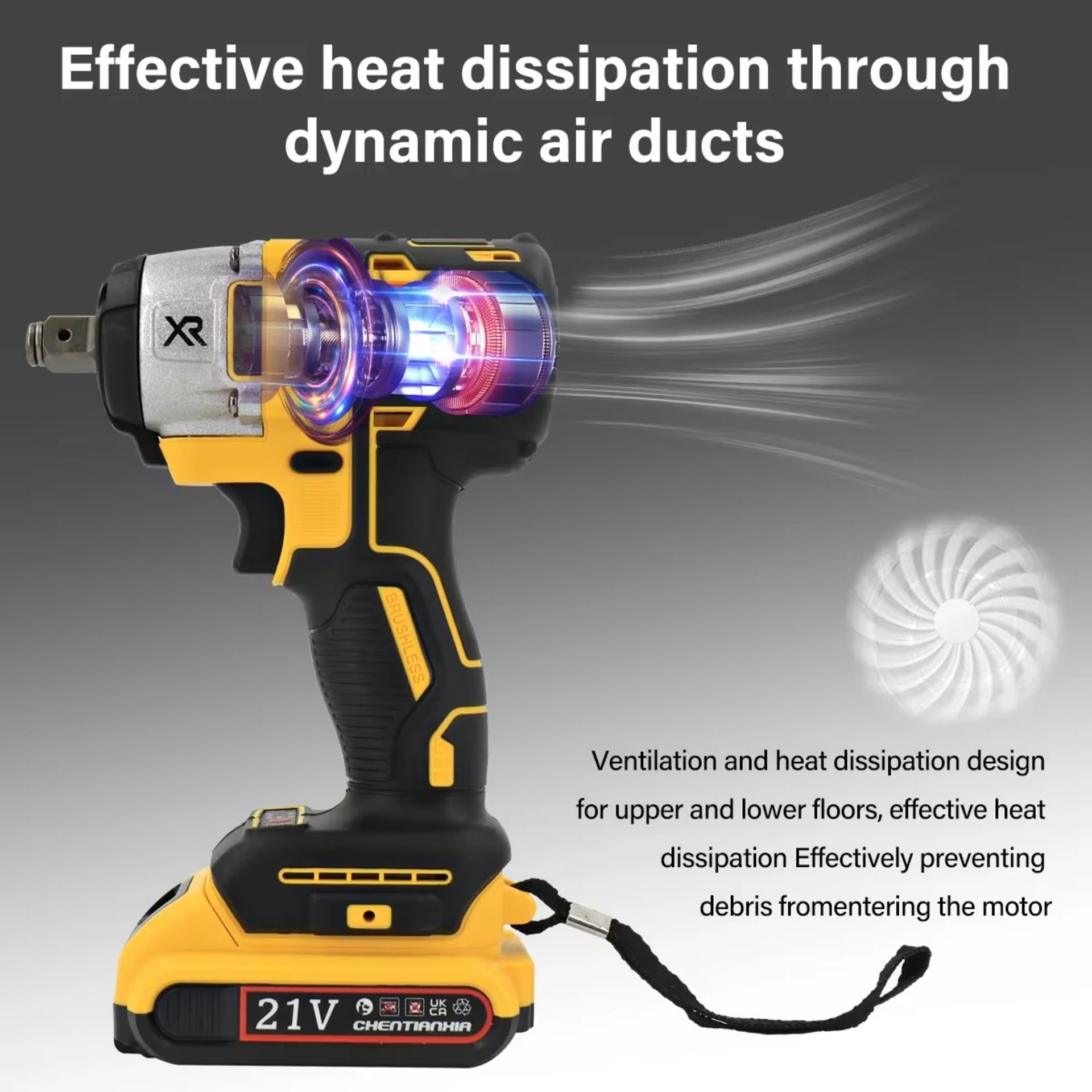 Title: 21V Cordless Electric Impact Wrench 1/2" Drive 1000Nm Brushless ...
