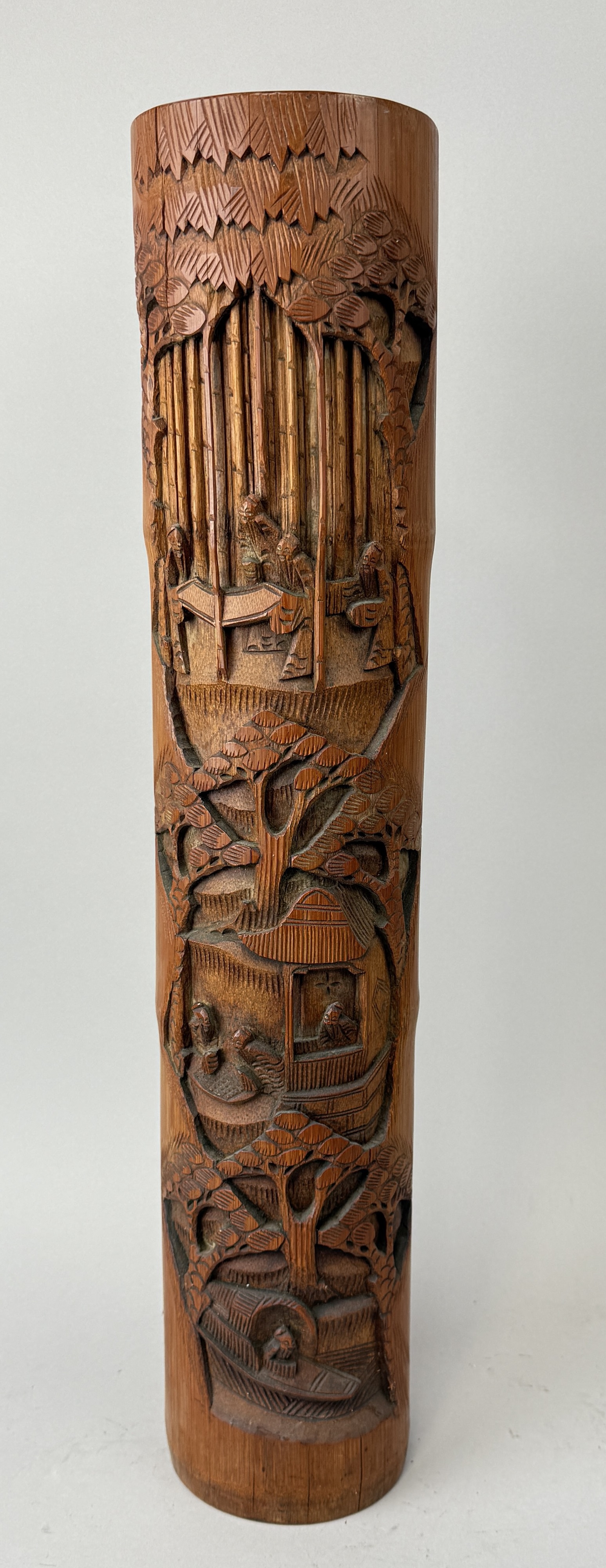 A CHINESE CARVED BAMBOO STICK STAND 62 cm H Provenance: The James ...