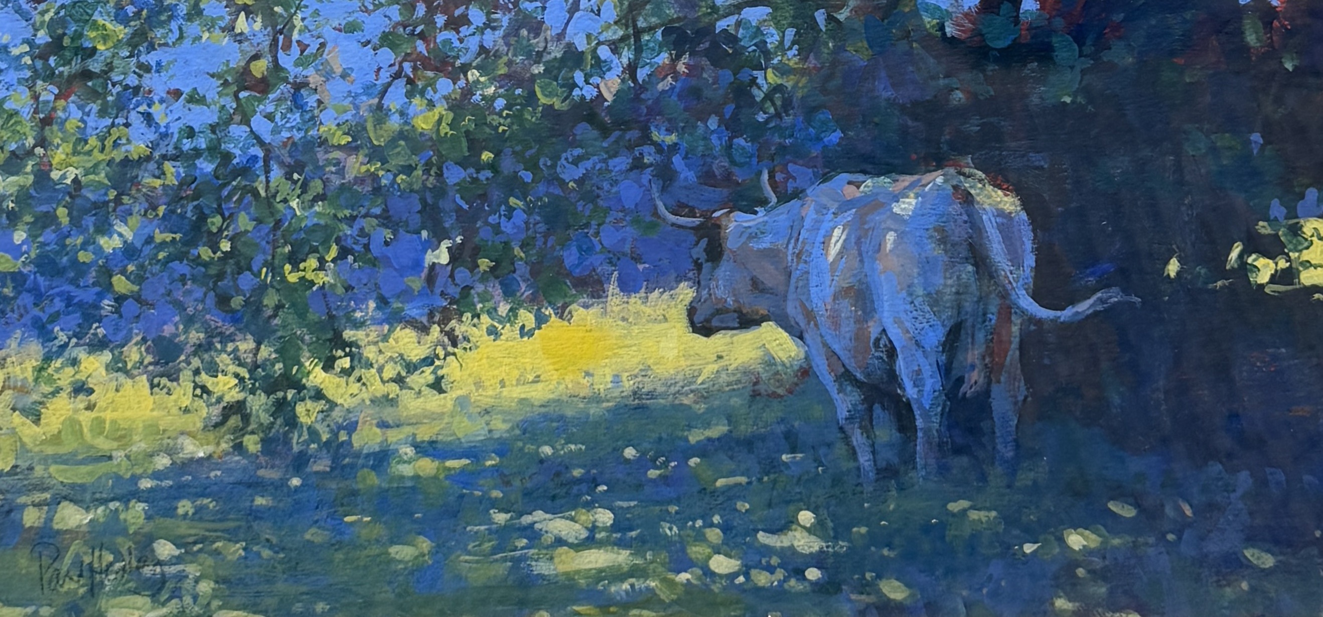 PAUL HEDLEY: A GOUACHE ON PAPER DEPICITNG A COW 36cm x 16cm Framed and ...
