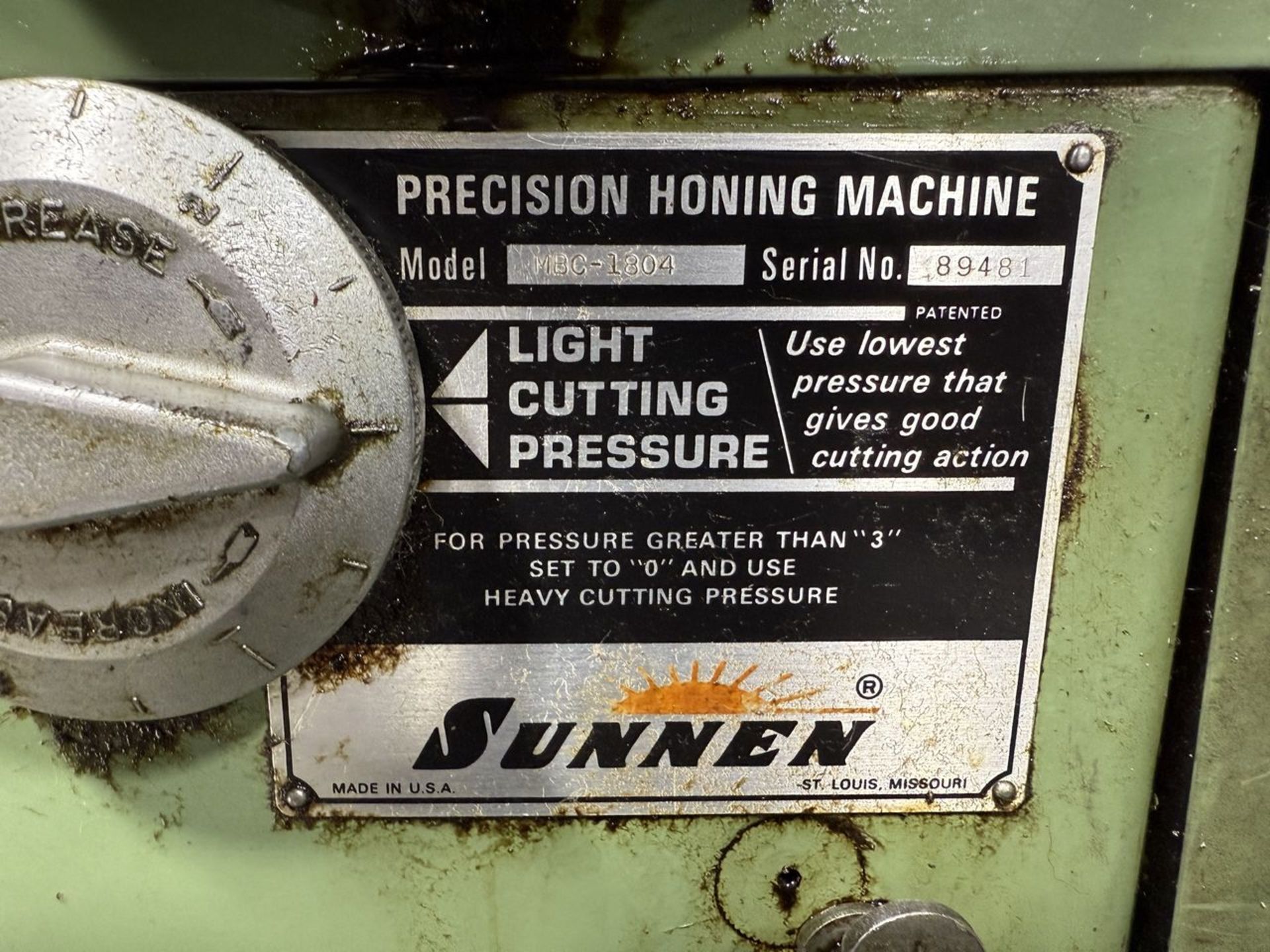 Sunnen Model MBC-1804 Precision Honing Machine, S/N: 89481; with 1.5-mm ...