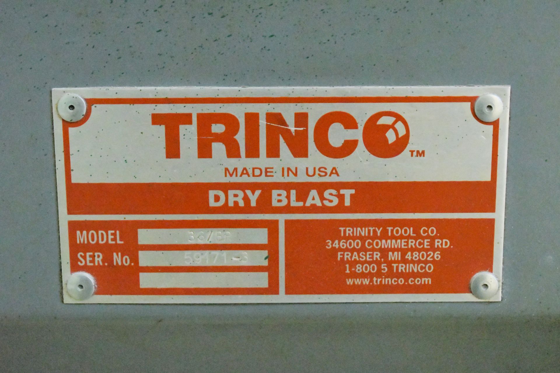 Trinco Model 36/BP Dry Blast Cabinet, S/N: 59171-3; 24 in. x 36 in ...
