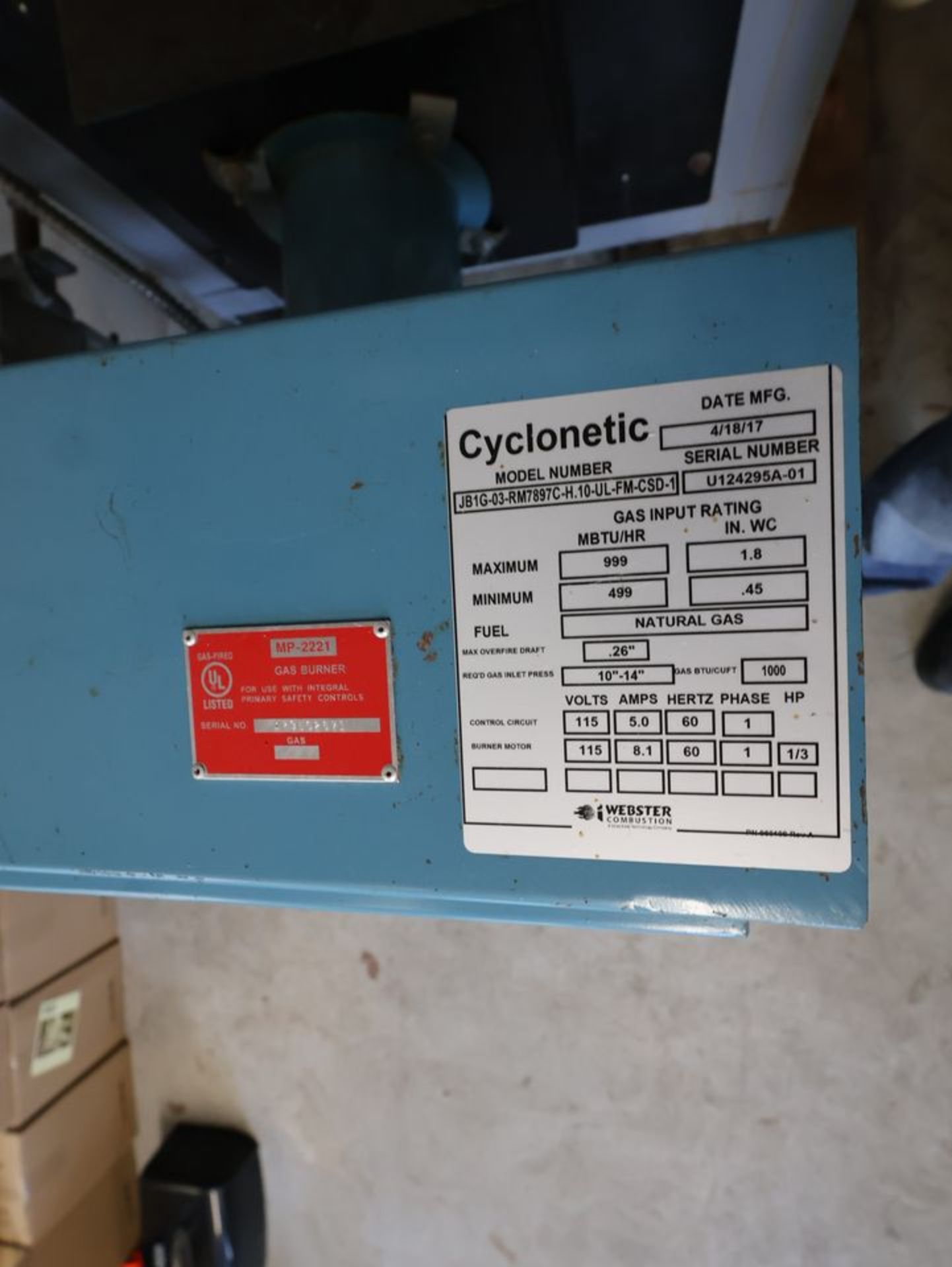 Cyclonetic Model JB1G-RM7897C-H.10-WL-FM-CSD-1 Natural Gas-Fired Boiler ...