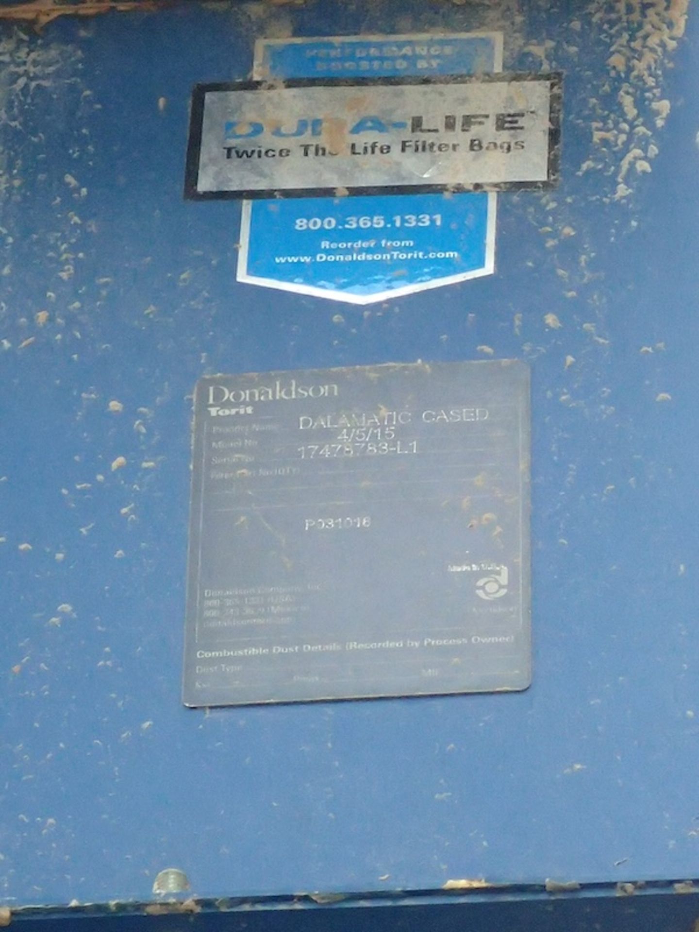 Donaldson Torit Model 4/15/15 Dalmatic Cased Baghouse, S/N: 17478783-L1 ...