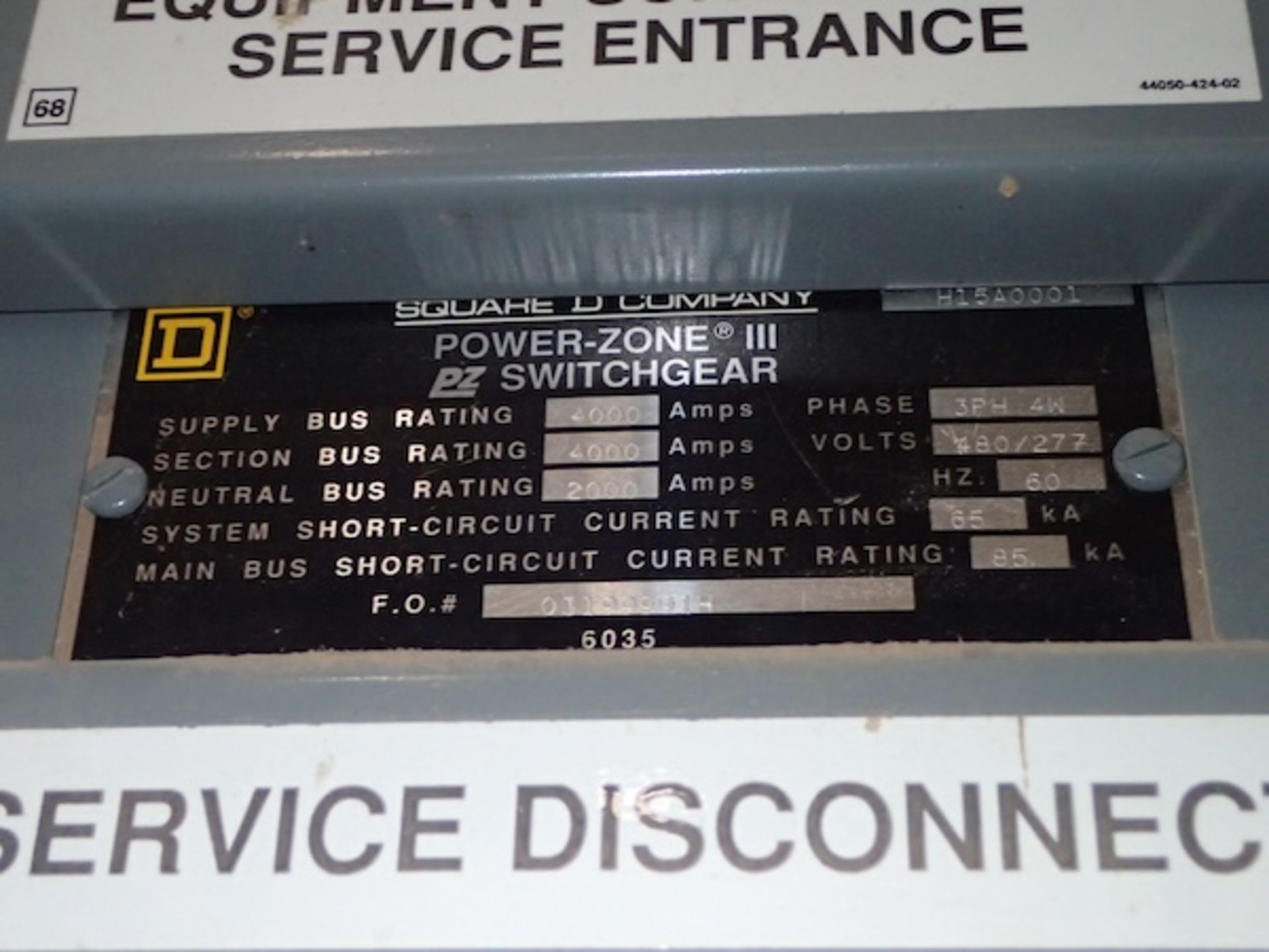 Square D Company 4,000 AMP Power-Zone III Switchgear Cabinet; with ...