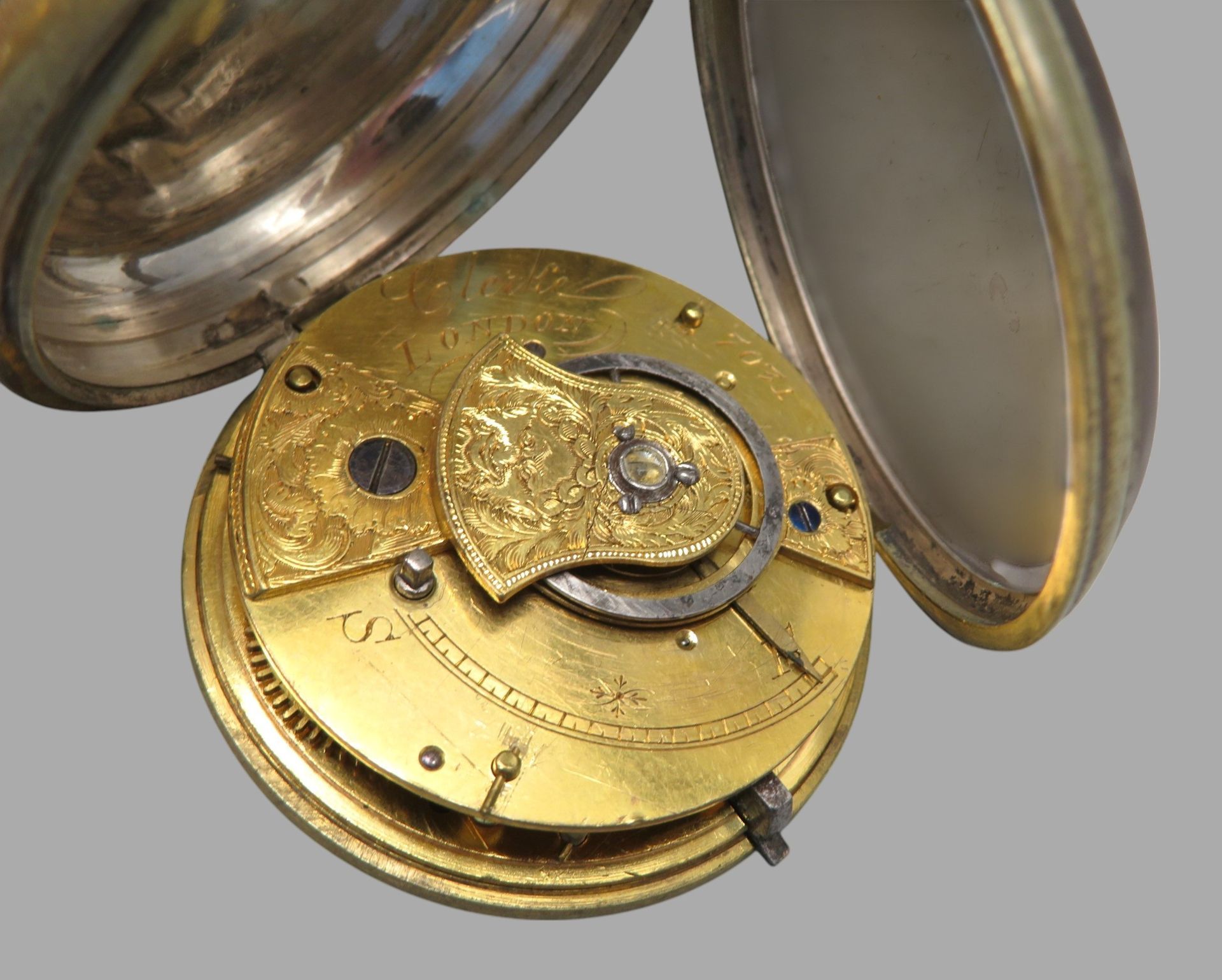 Antike Spindeltaschenuhr, England, um 1830, sign. "Clerke London", Werk ...