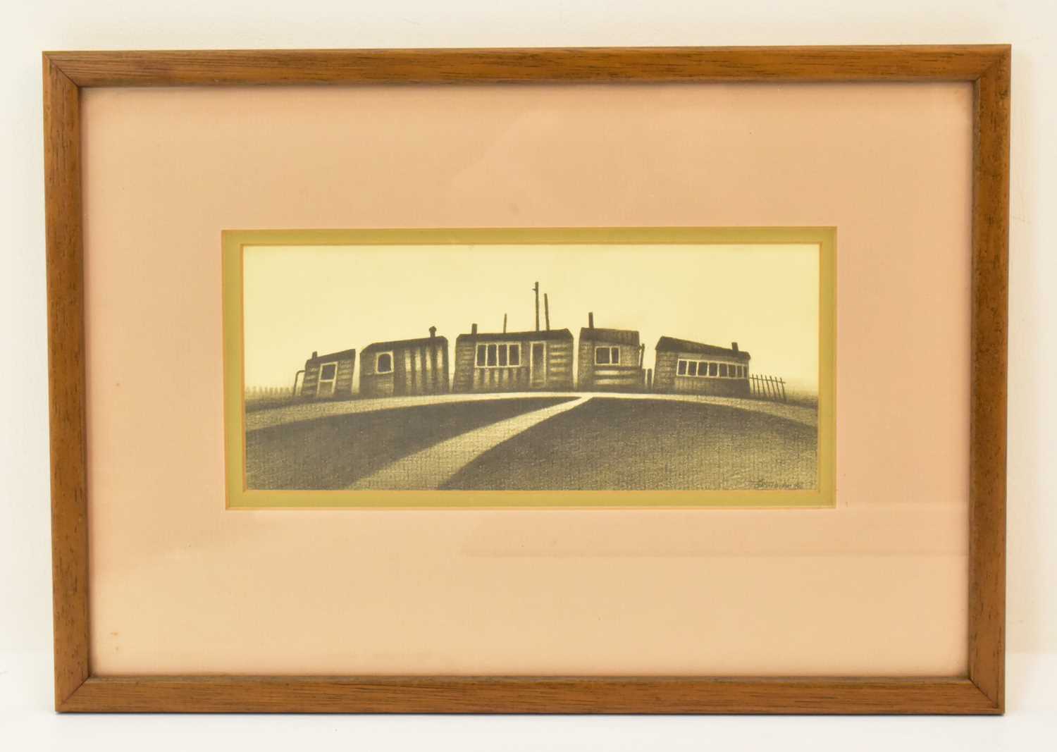 TREVOR GRIMSHAW (1947-2001); pencil and graphite, 'Allotment Buildings ...