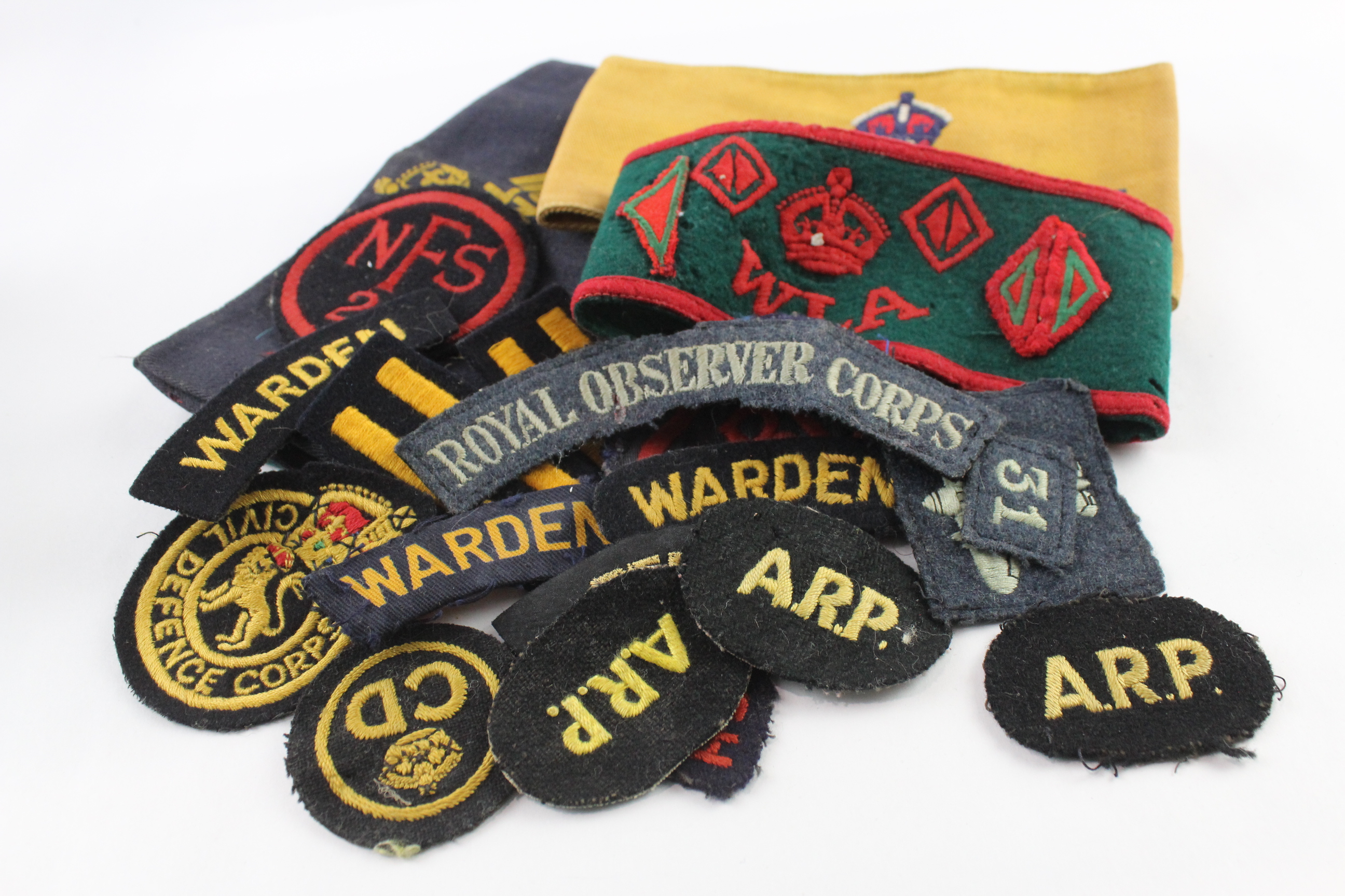 WW2 Home Front Cloth Badges Armbands Inc Women's Land Army, ARP, Etc ...