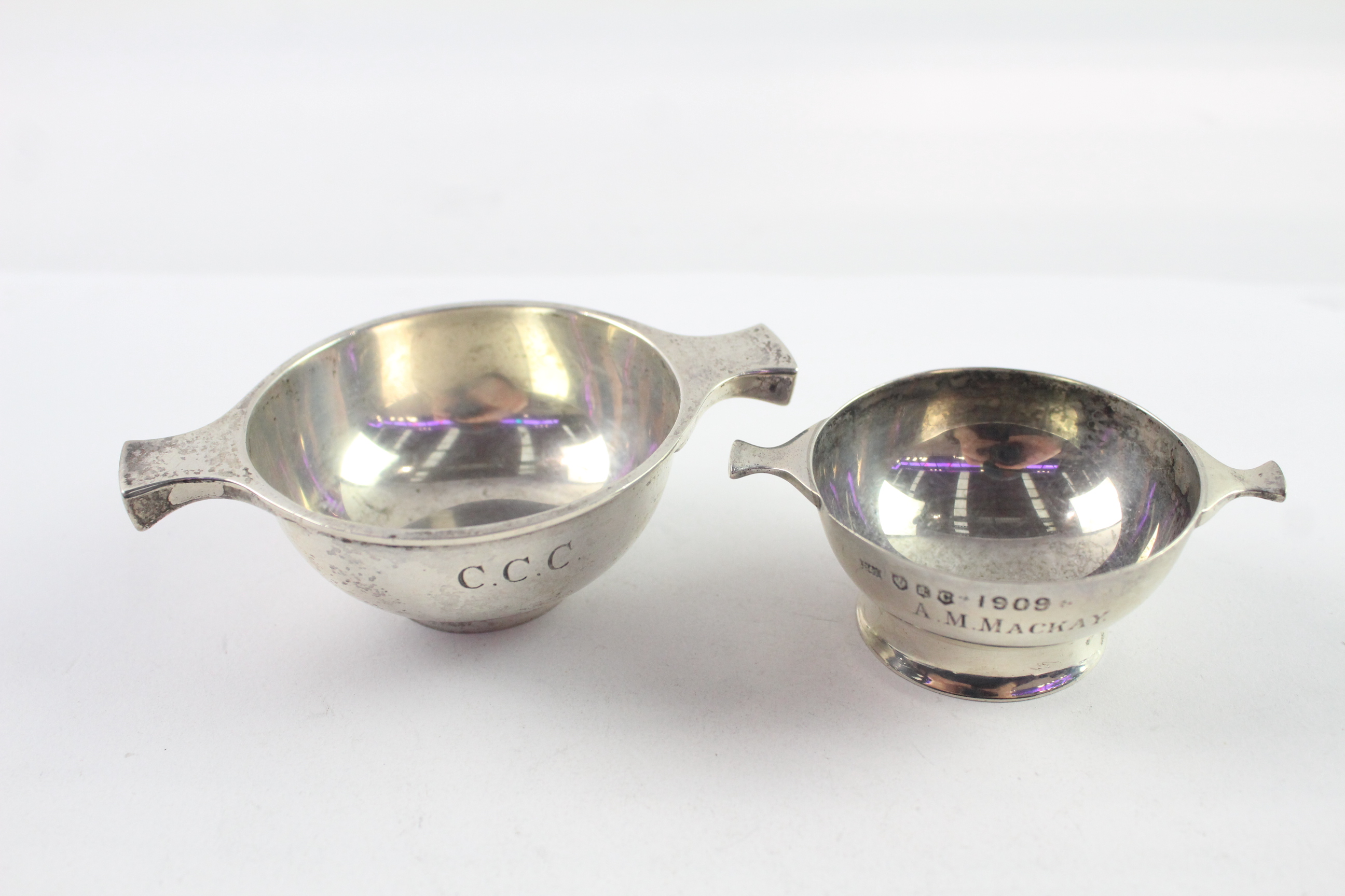 2 x Sterling Silver Brook & Son Edinburgh Quaich's 97.1g - Used Condition