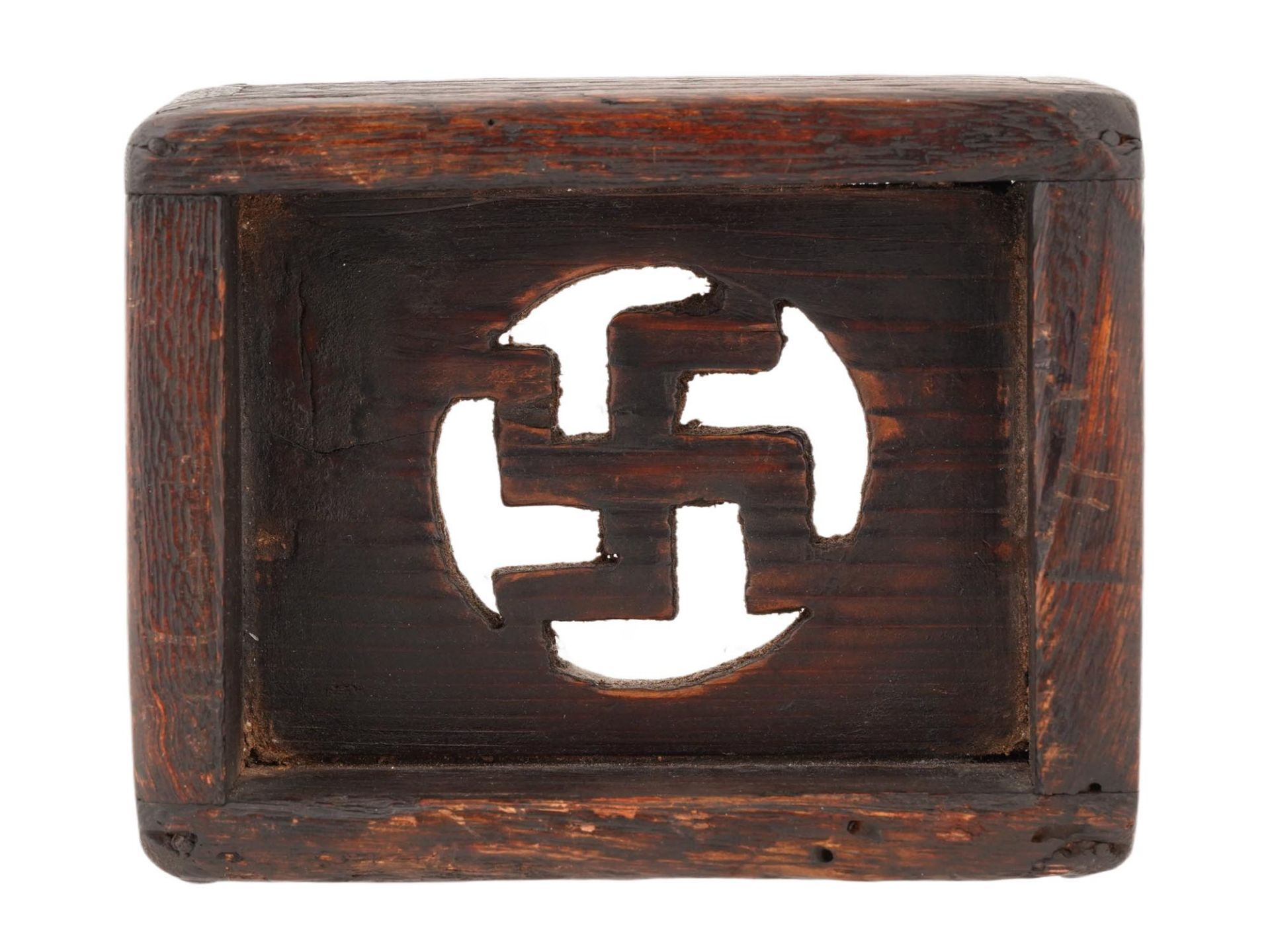 A rare Korean Odong Namu, or Paulownia wood, pillow with a Manja symbol ...
