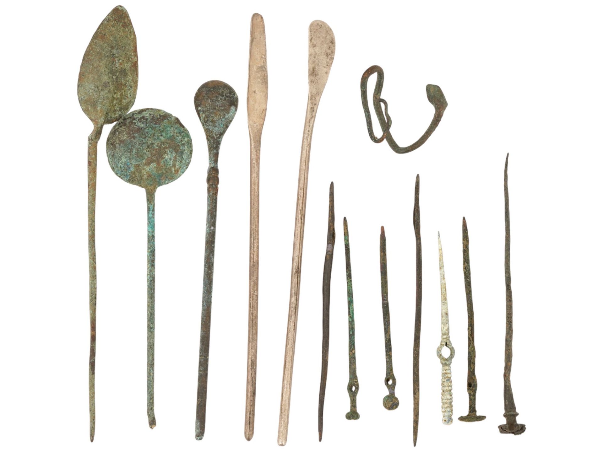 A lot of Ancient Roman medical or cosmetic bronze and silver tools ...