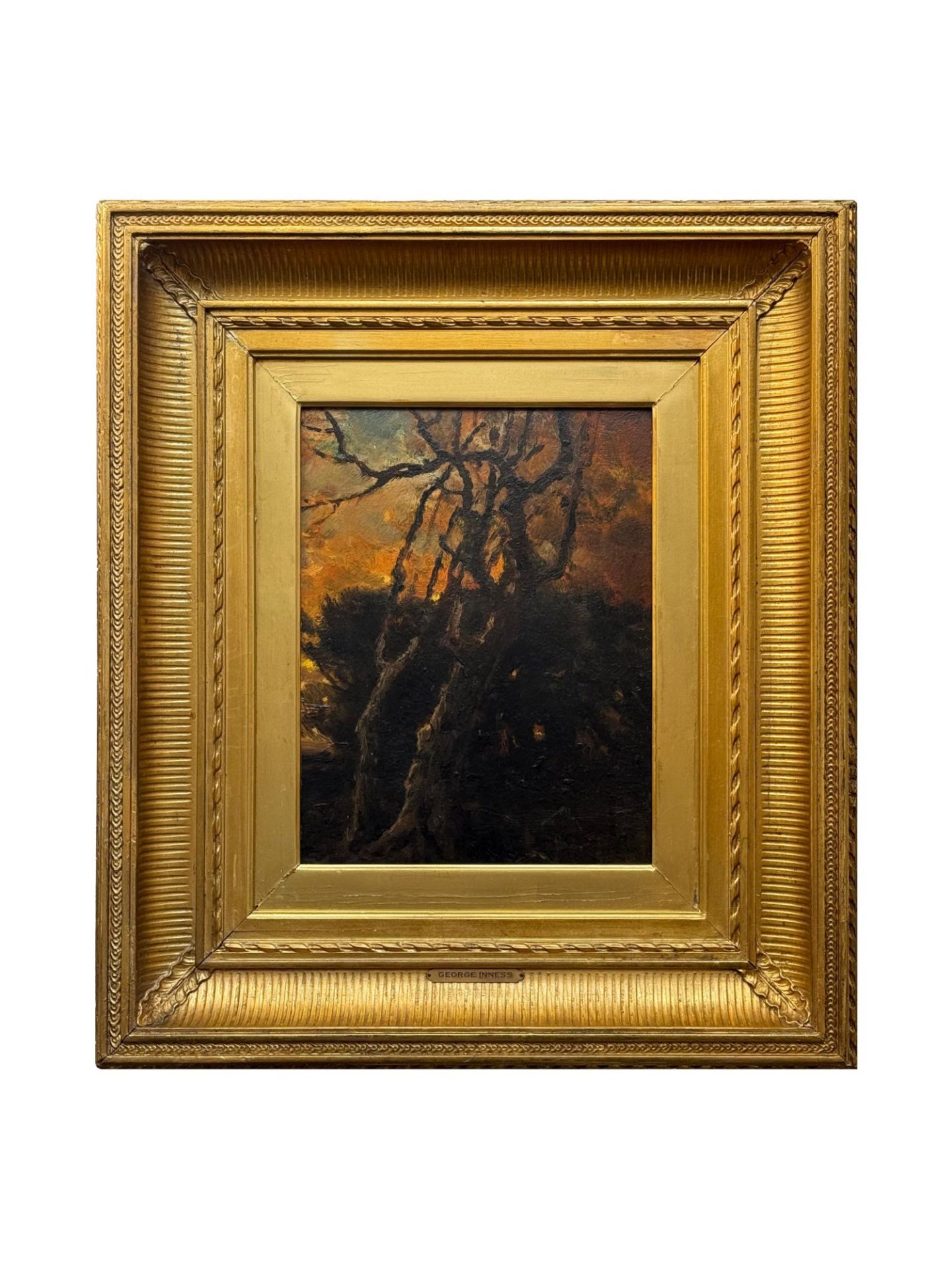 George Inness, 1825 to 1894, an oil painting on cardboard depicting a ...