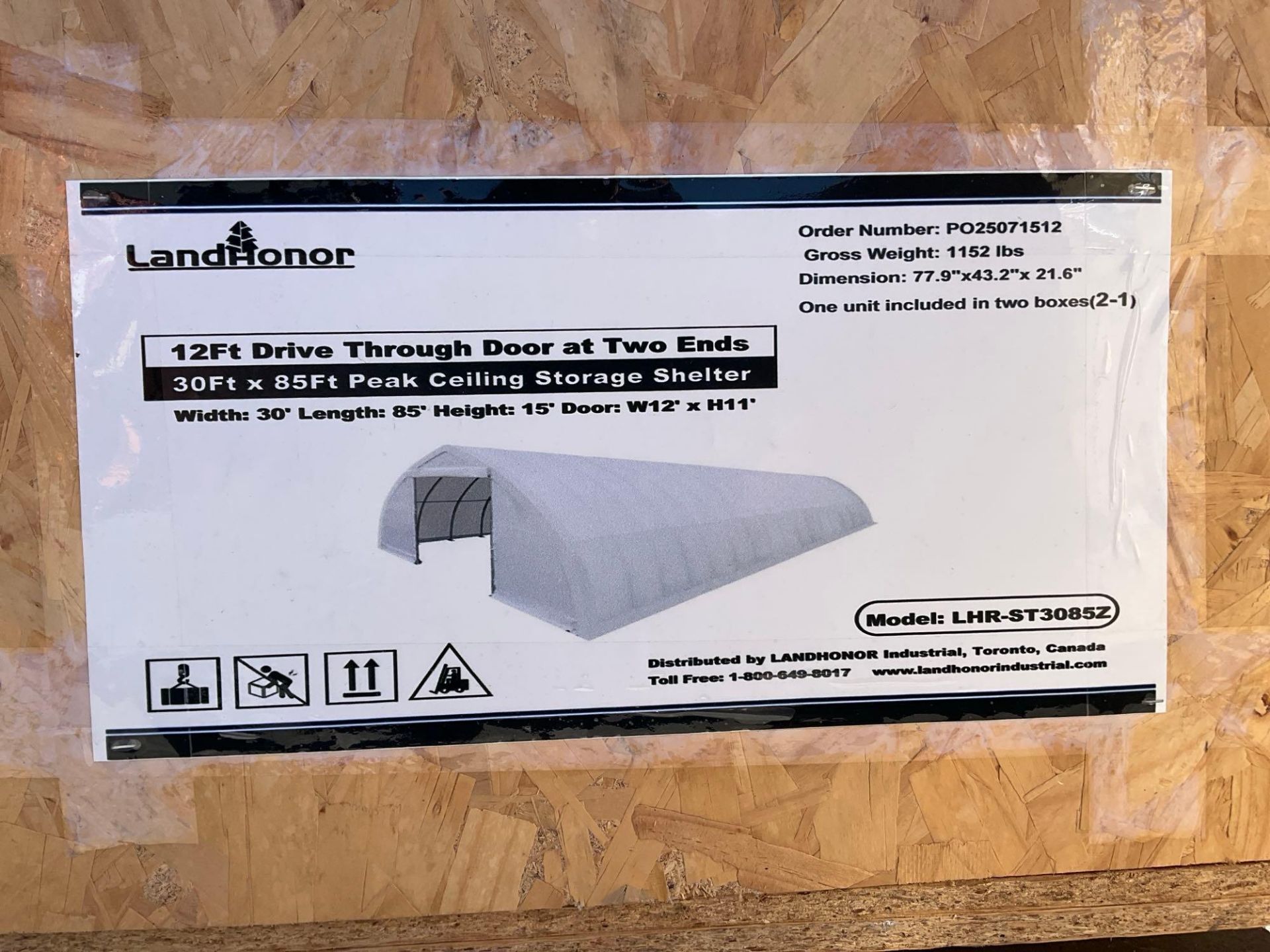 UNUSED LANDHONOR 30 FT x 85FT PEAK CEILING STORAGE SHELTER W/ 12FT ...