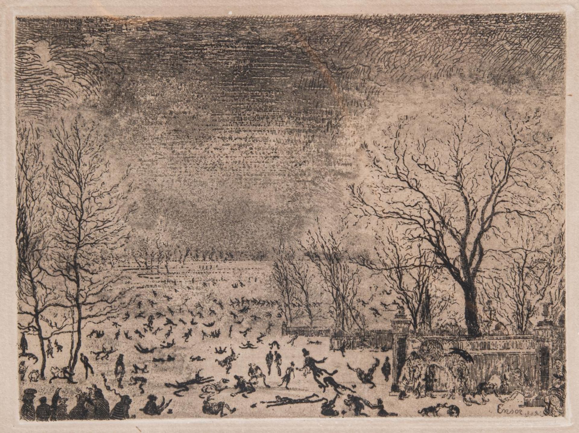 James Ensor (1860-1949), 'Les patineurs' (1889), etching on Van Gelder ...