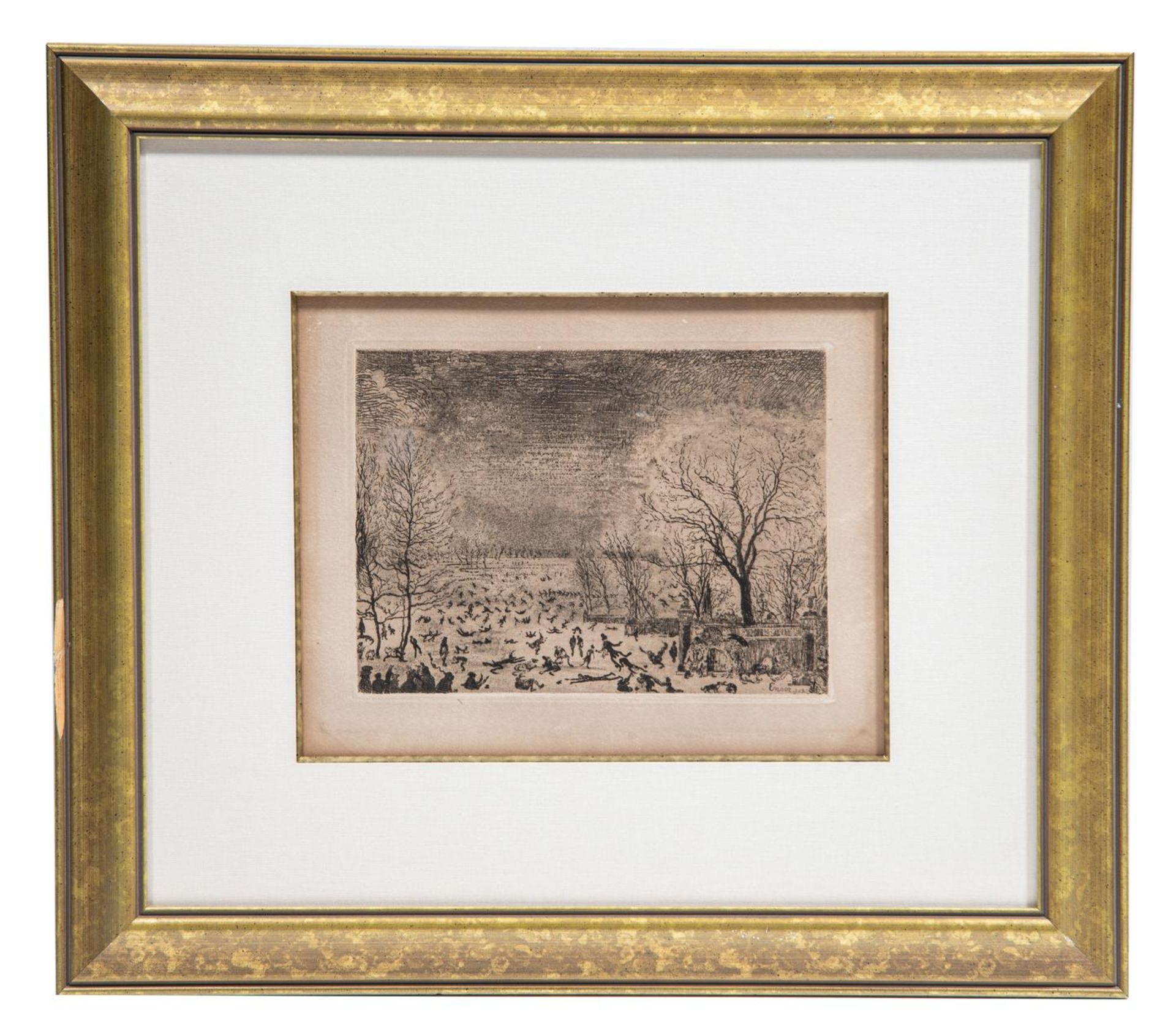 James Ensor (1860-1949), 'Les patineurs' (1889), etching on Van Gelder ...
