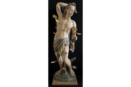 Hl. Sebastian, 17./18. Jh., Holz, farbig gefasst, Pfeile golden gefasst ...