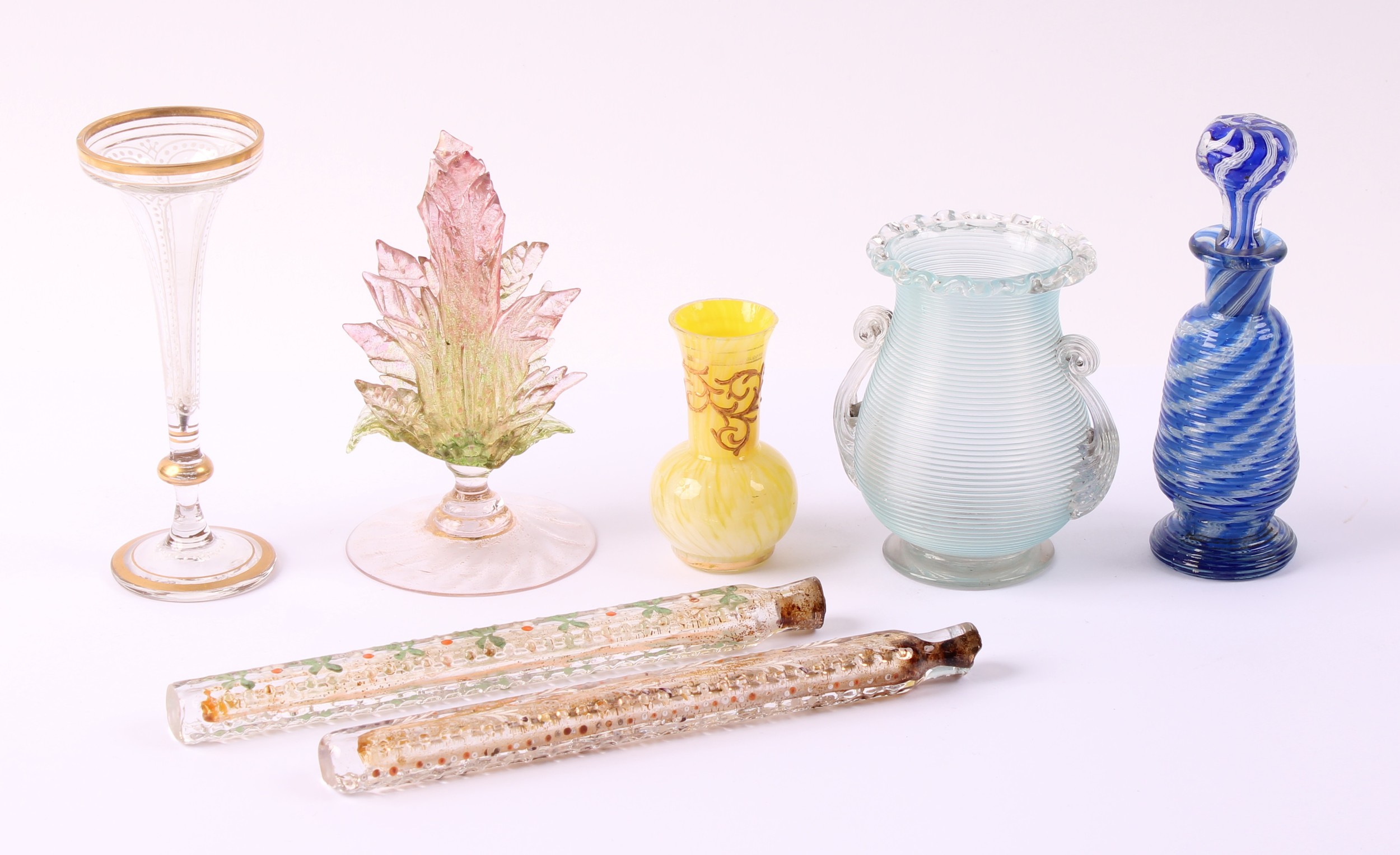 A 19th century Lachrymatory or tear catcher bottle, painted with ...