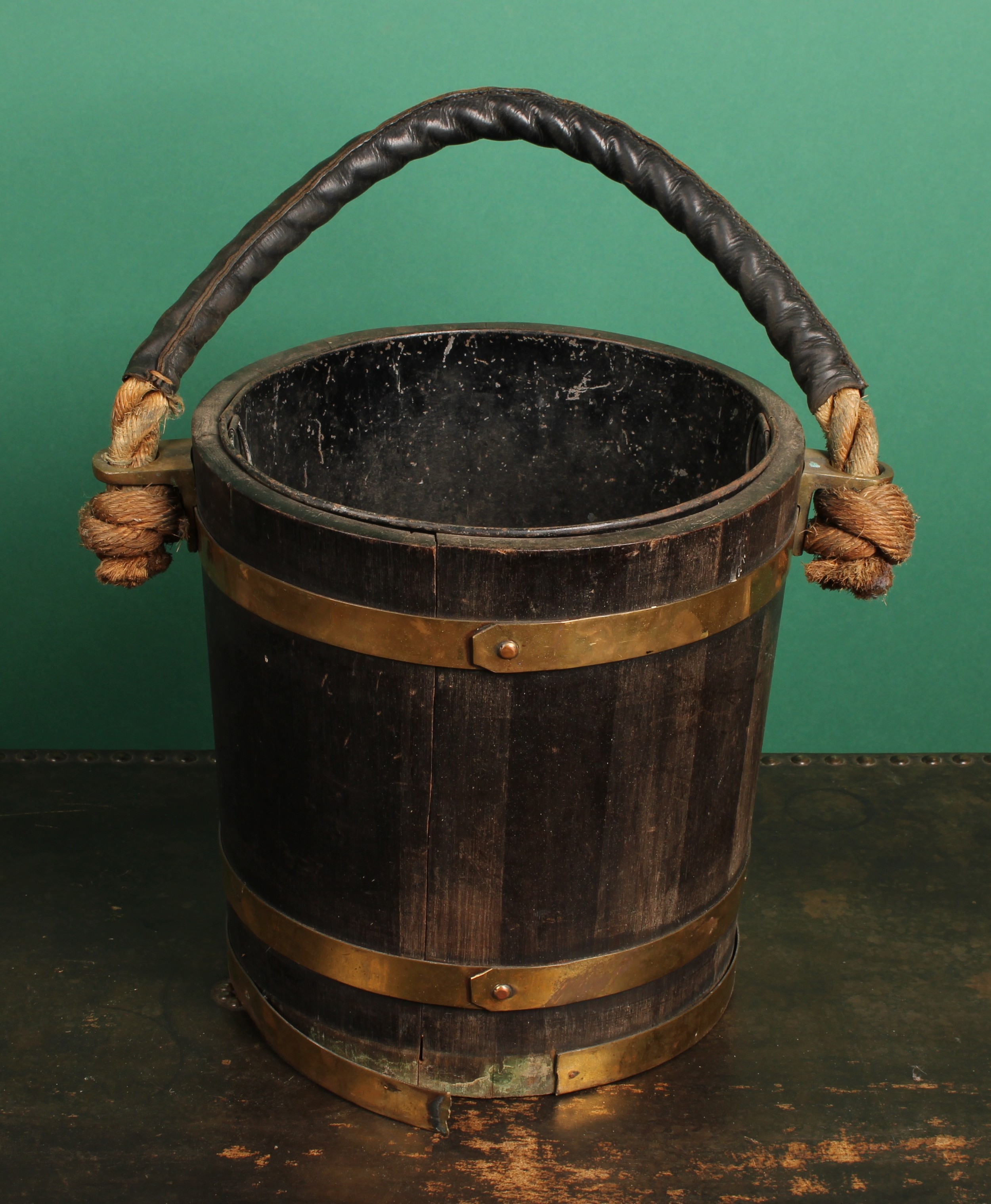 Maritime Salvage - a coopered fire bucket, printed with the coat of ...