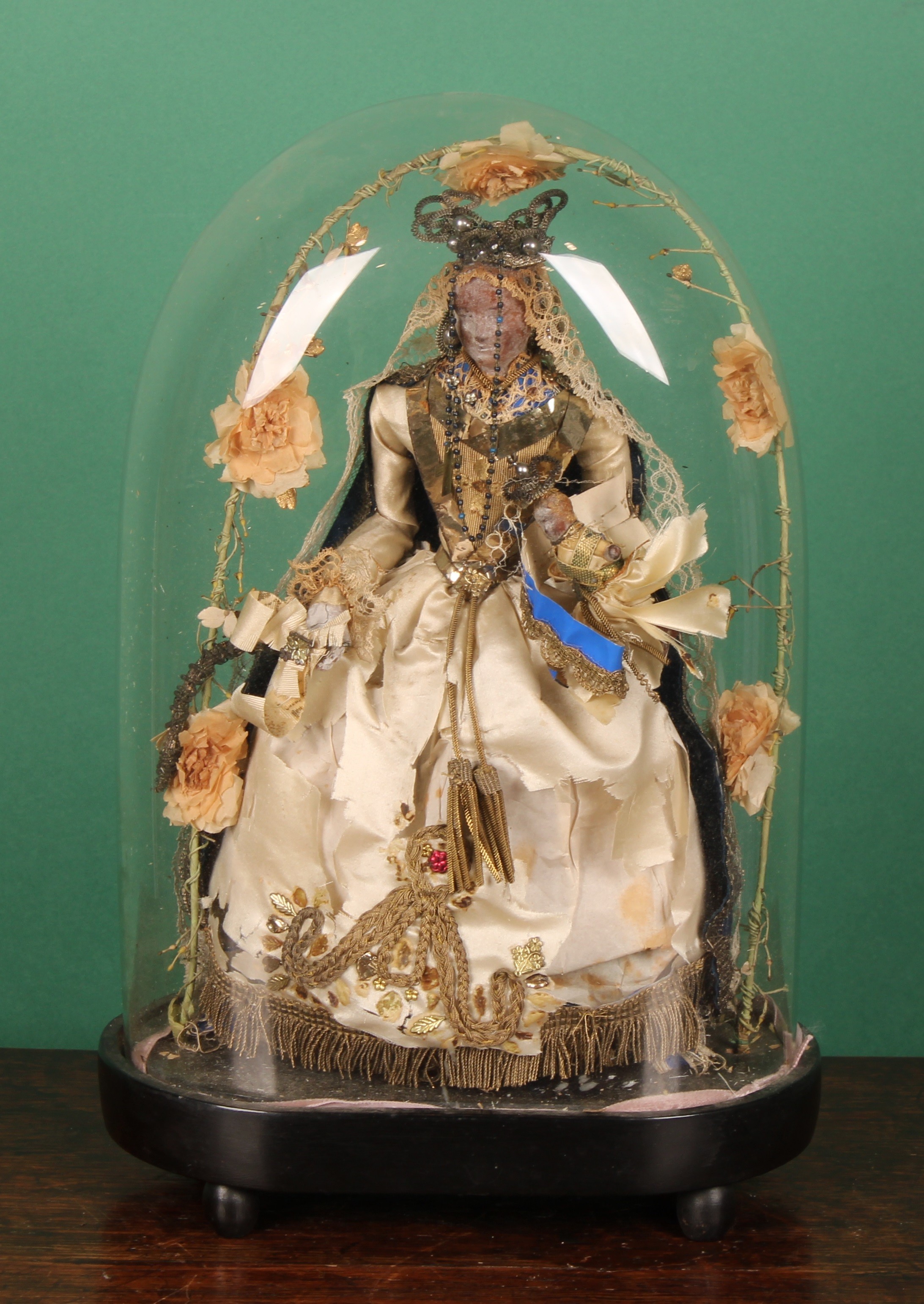 A 19th century wax doll diorama, Madonna and Child, She standing ...