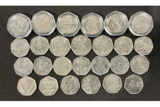 Numismatics - a collection of twenty six fifty Pence pieces (50Ps) inc ...