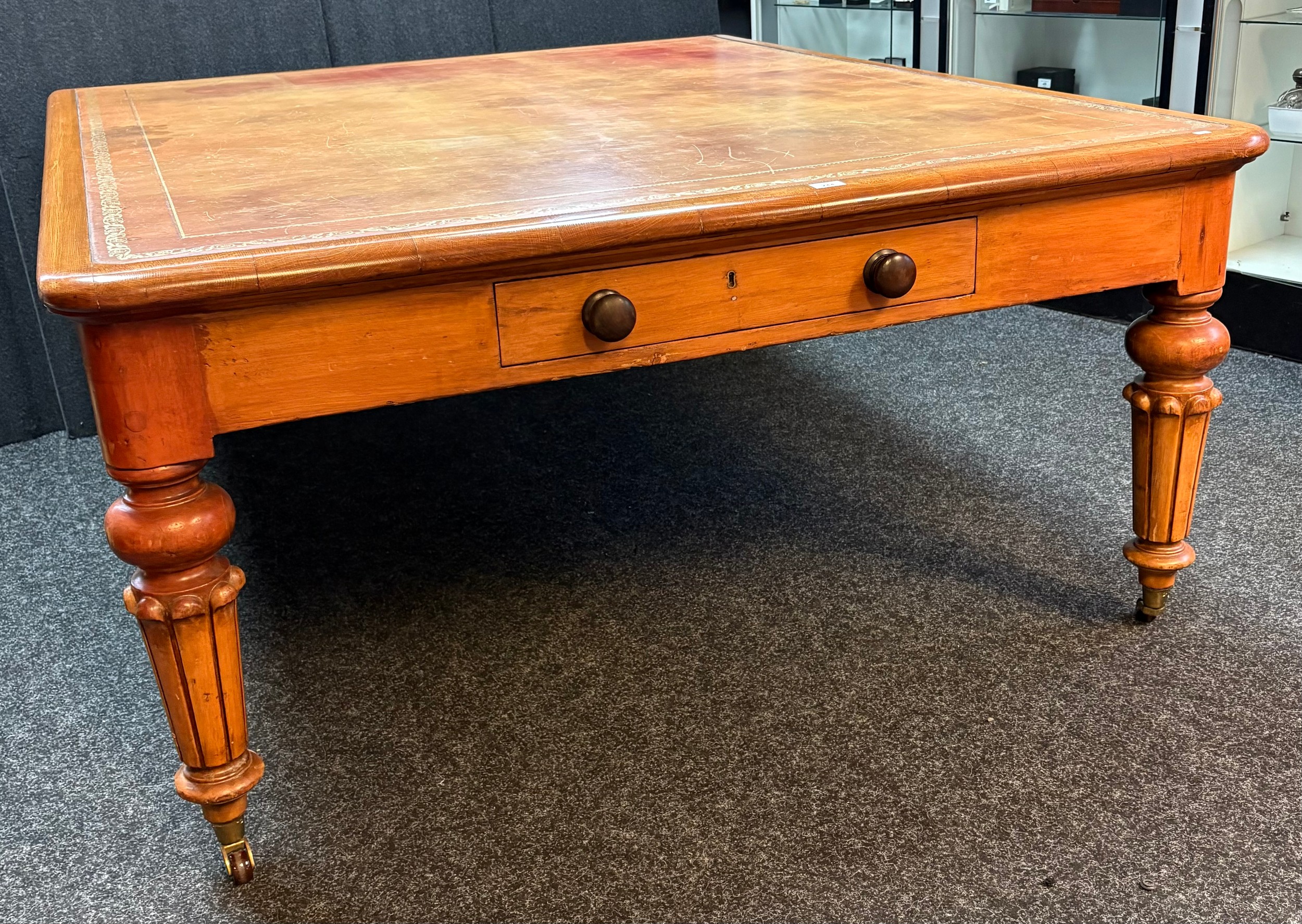 Victorian mahogany library table, the shaped rectangular surface with ...