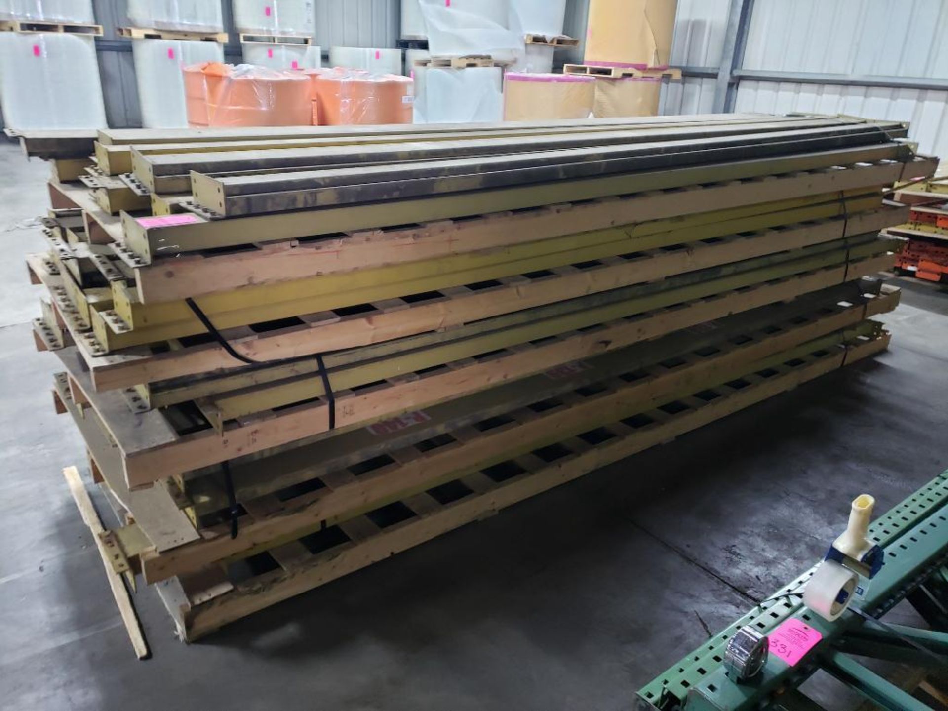 Qty 50 - 144in pallet racking cross bar. For a $40 fee this lot can be ...