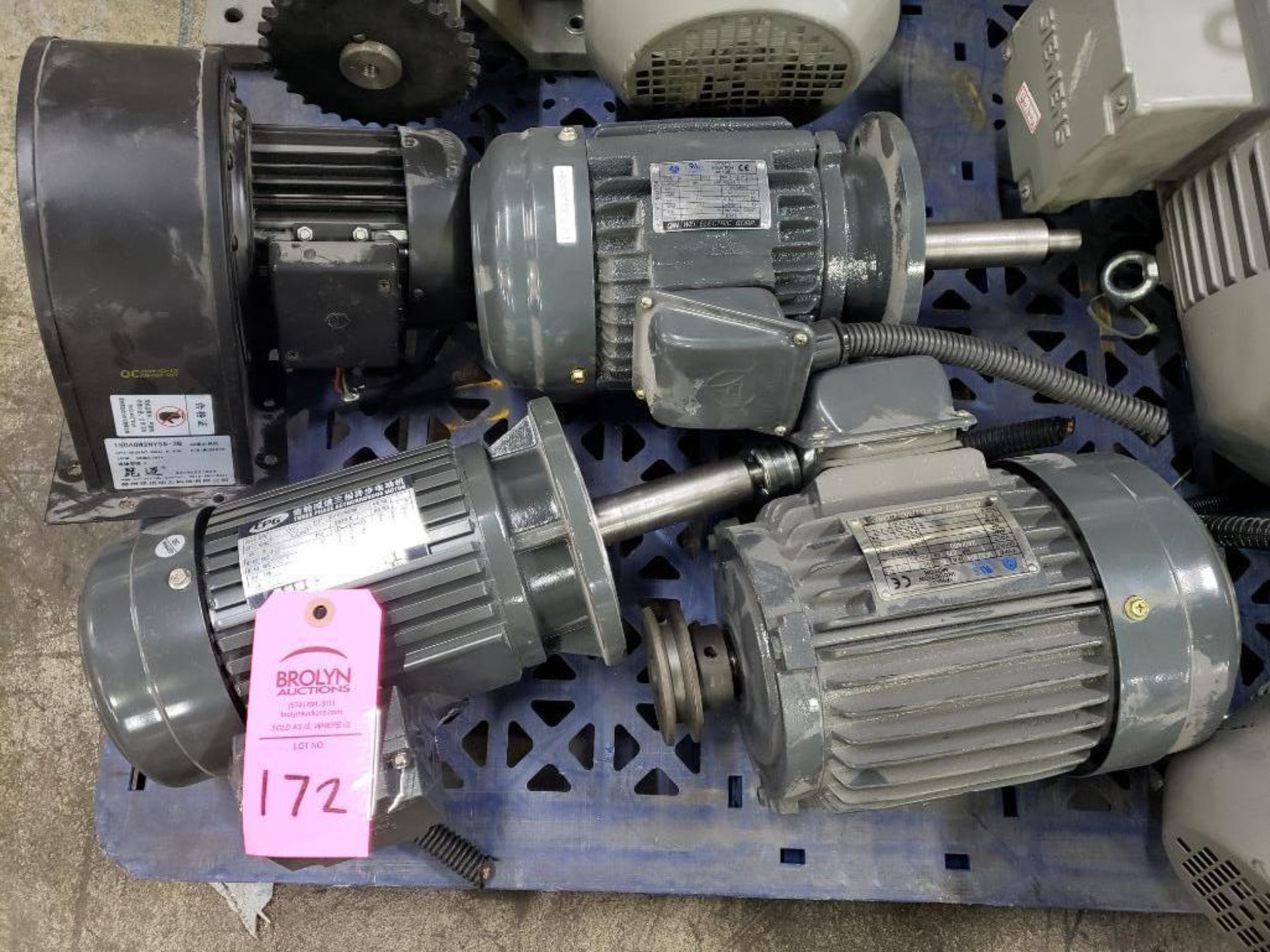 Pallet of assorted motors and gearboxes. For a $40 fee this lot can be ...