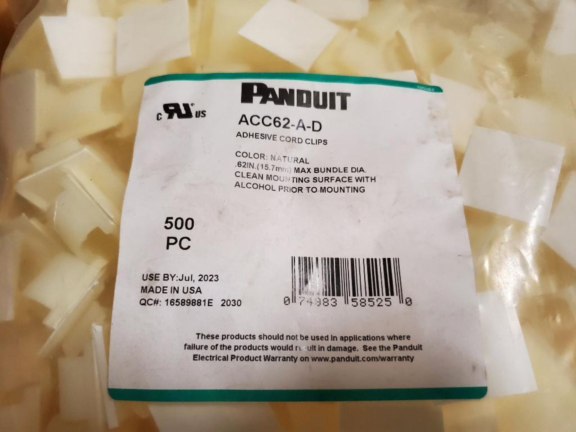 Qty 5000 - Panduit adhesive cord clips. 10 bags of 500.