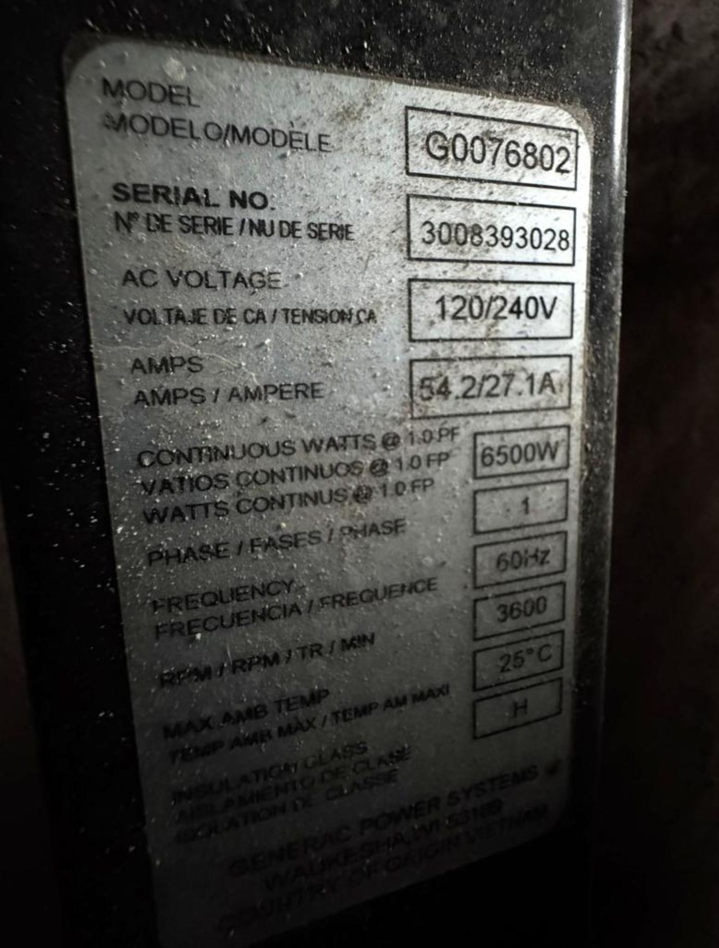 Generac Power Rush GP6500 Portable Generator, Model# G0076802, Serial ...