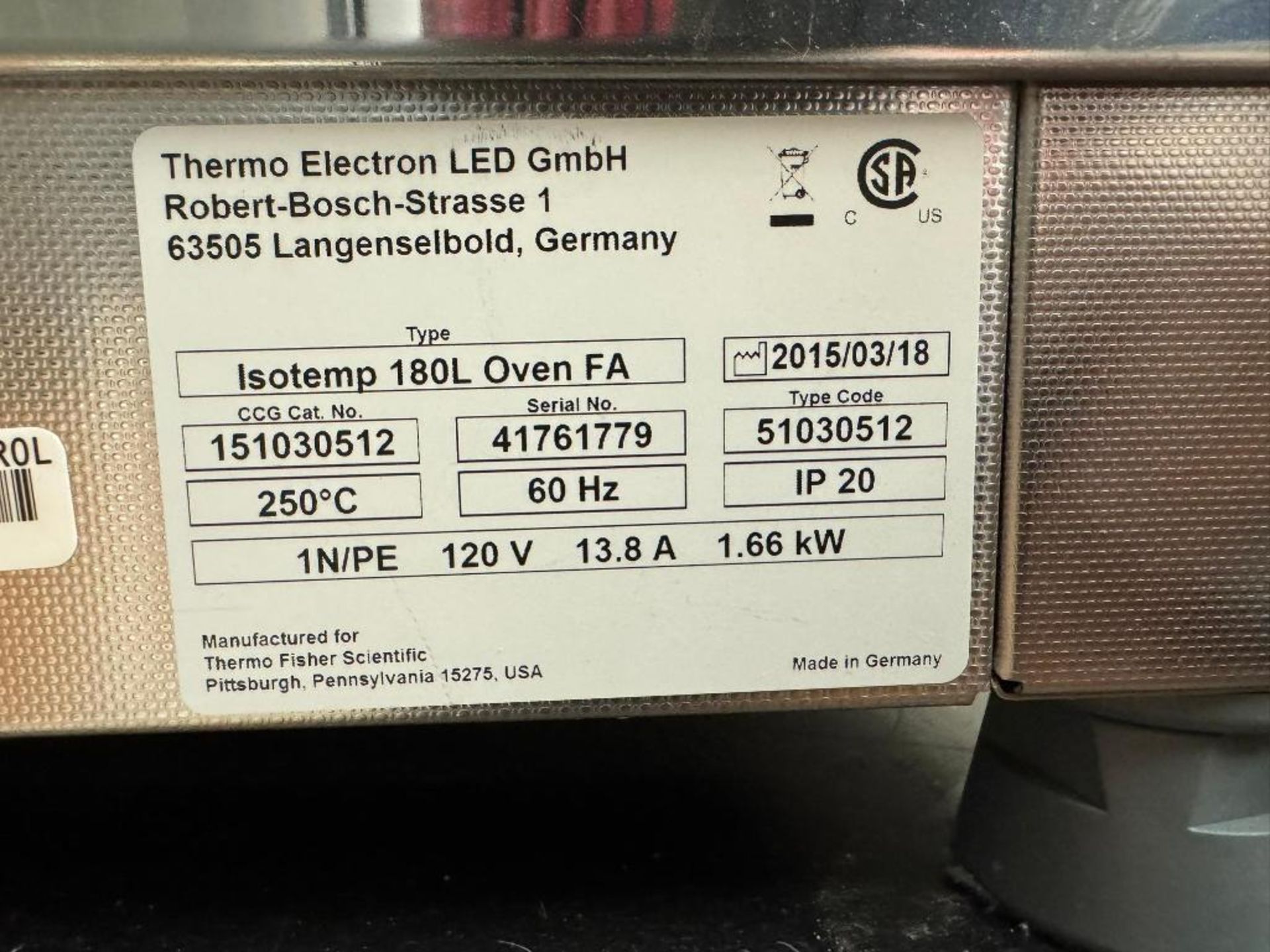 Fisher Scientific Isotemp Oven, Type 180L FA, Catalog# 151030512 ...