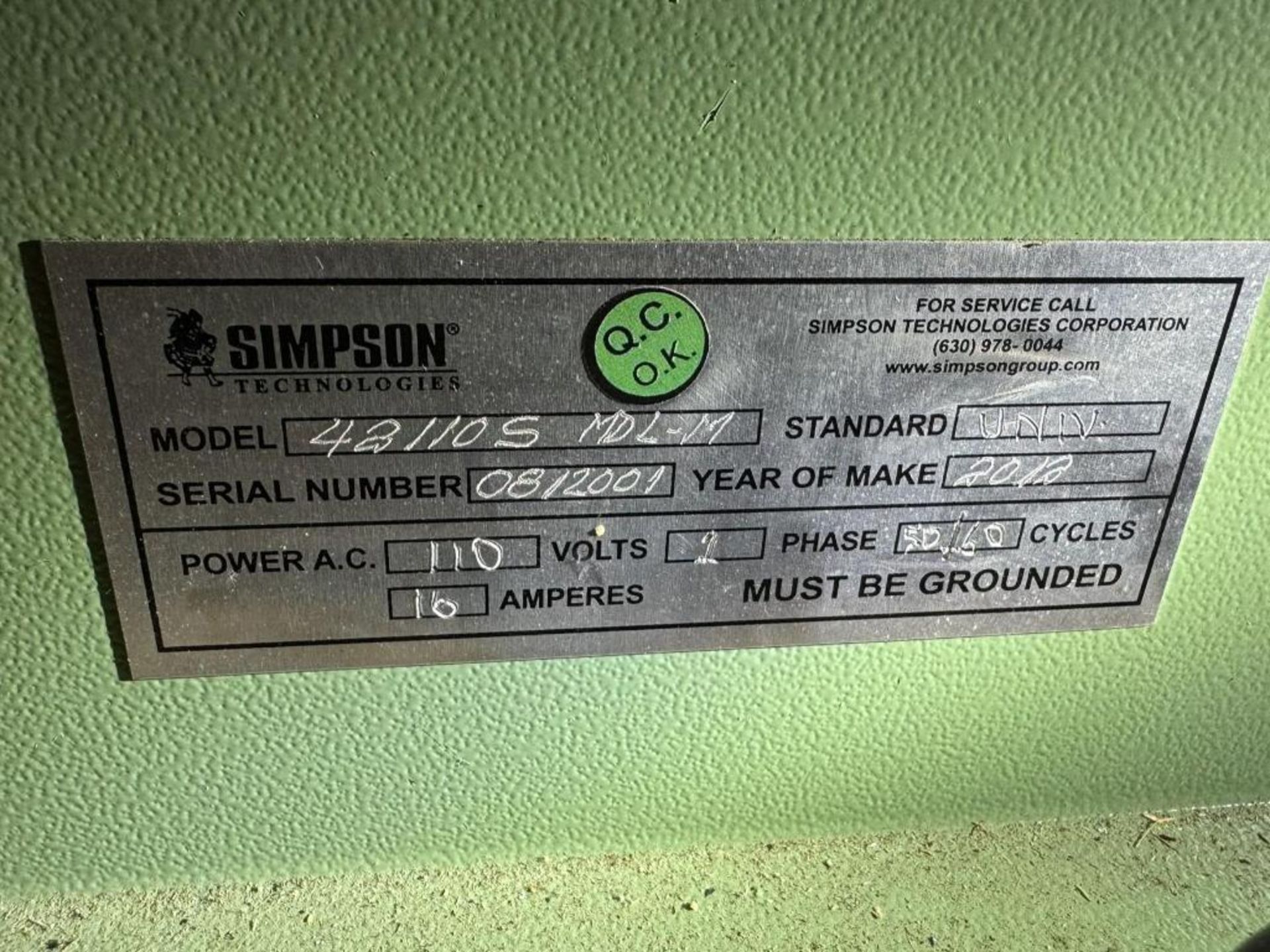 Simpson Technologies Laboratory Muller, Model 42110S MDL-M, Serial ...
