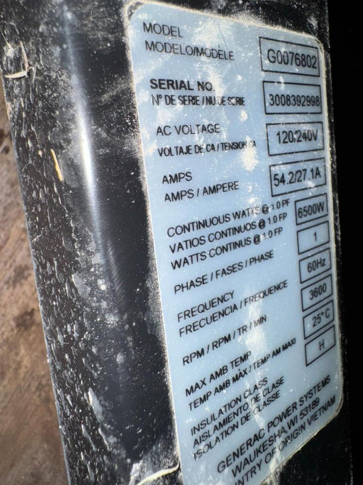Generac Power Rush GP6500 Portable Generator, Model# G0076802, Serial ...