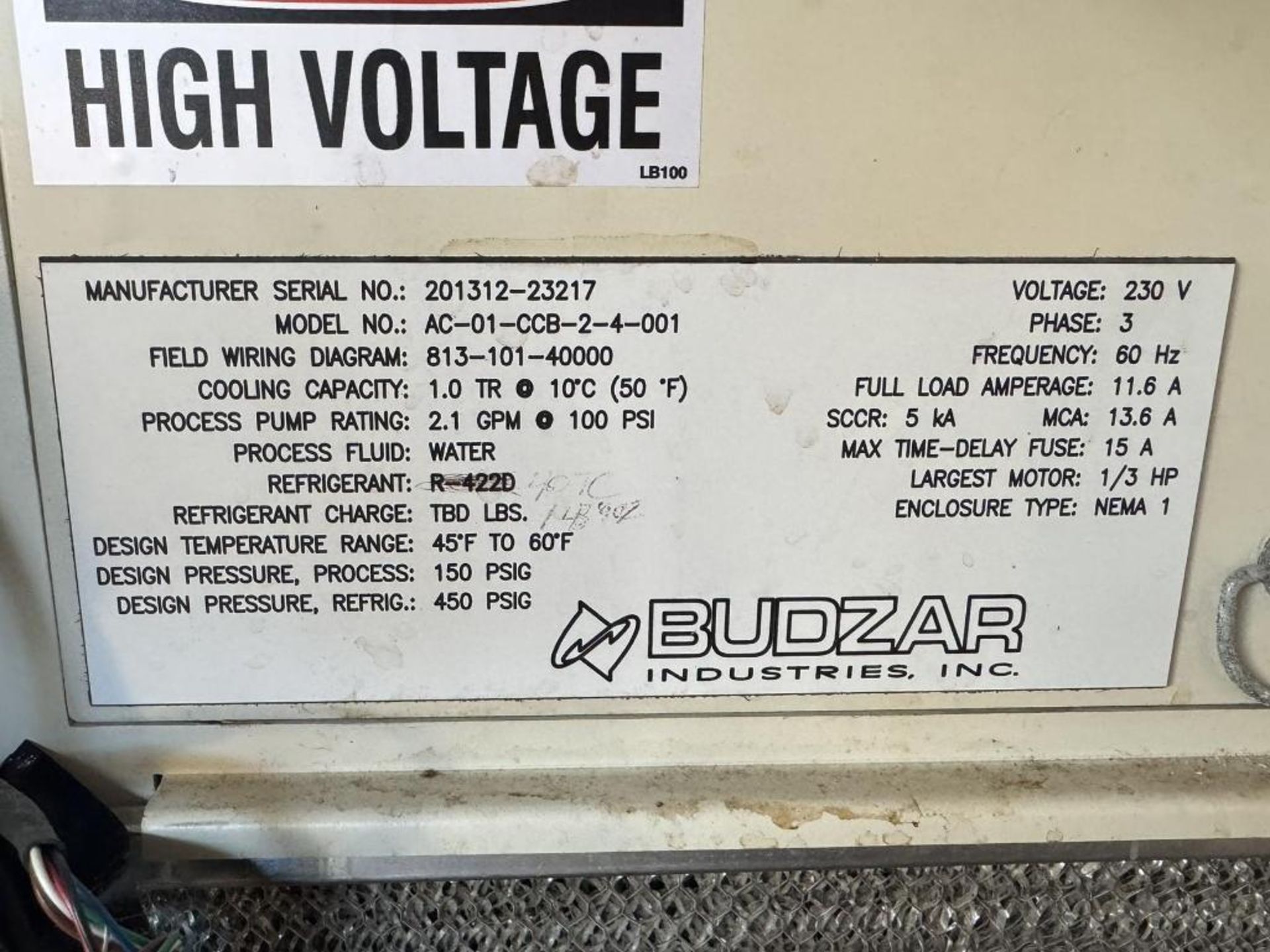 Lot Consisting Of: (1) Budzar chiller model AC-01-CCB-2-4-001, (2 ...